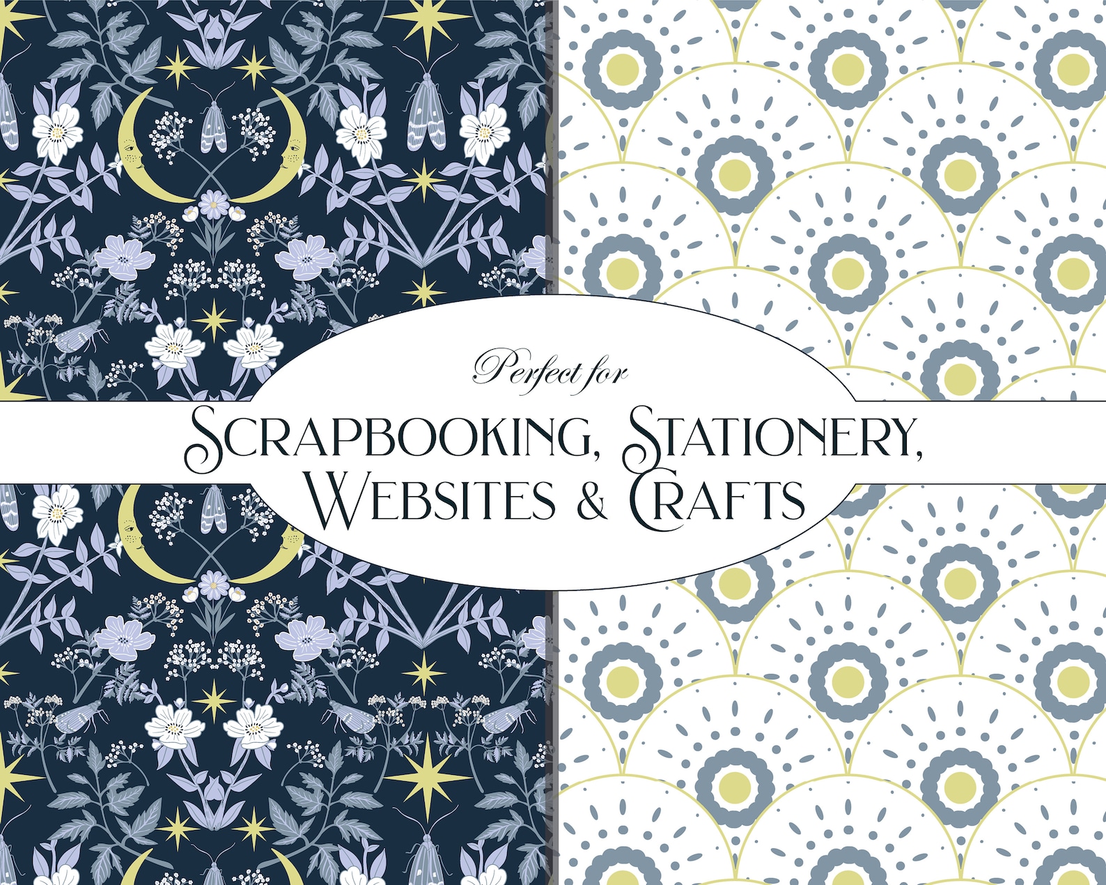 Moon Digital Paper Bundle Night Sky Repeat Pattern Papers Scrapbooking ...