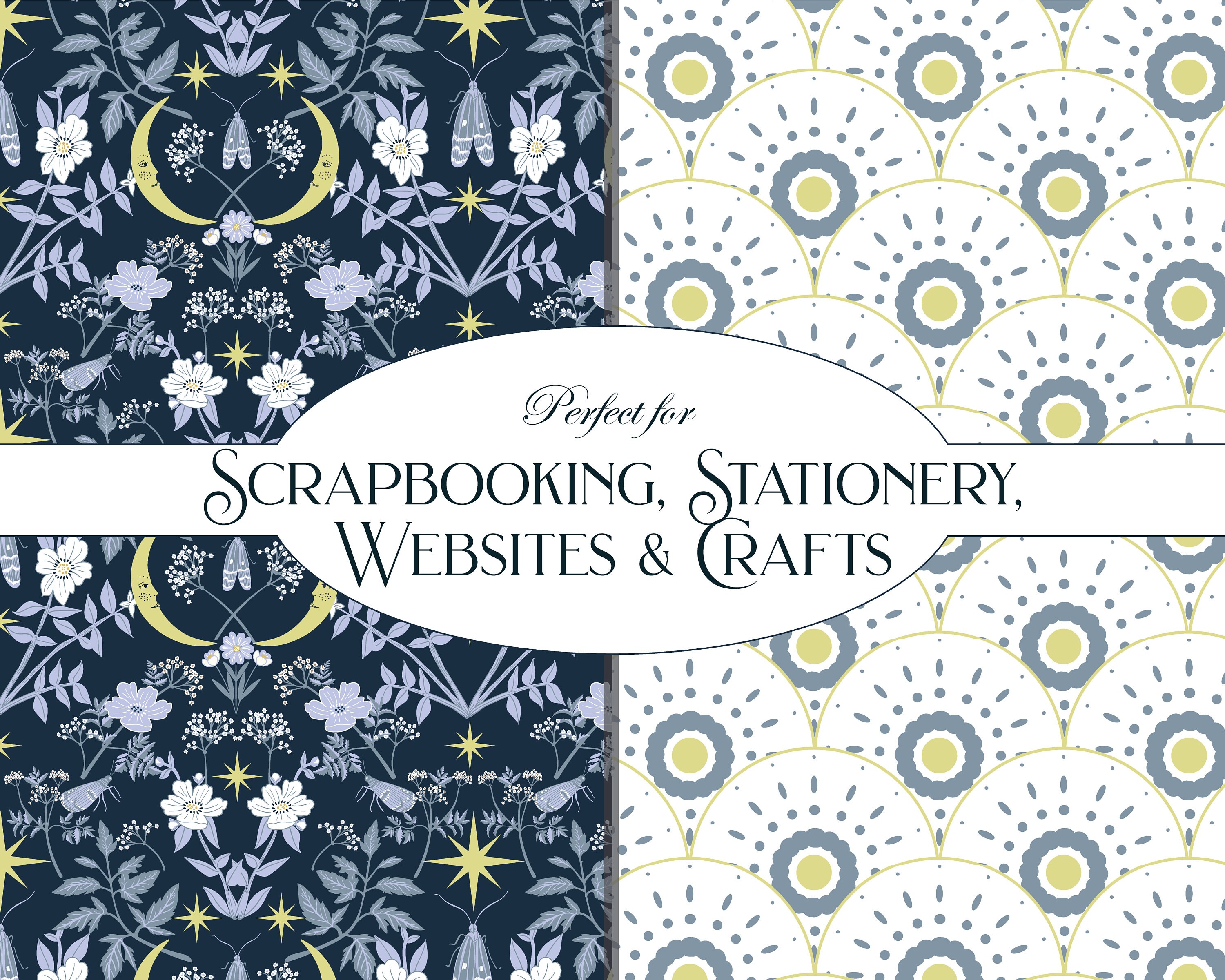 Moon Digital Paper Bundle Night Sky Repeat Pattern Papers Scrapbooking ...