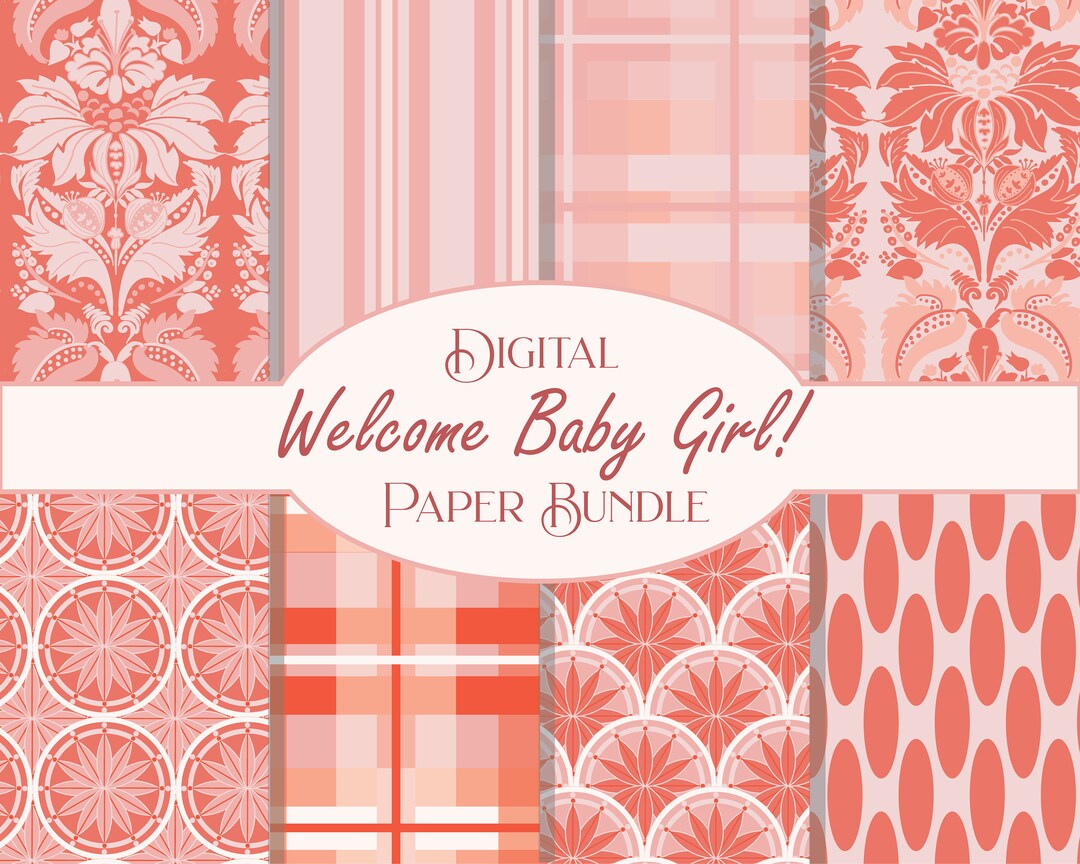 Welcome Baby Girl Baby Shower Birthday Pink Pretty Digital Paper Bundle ...