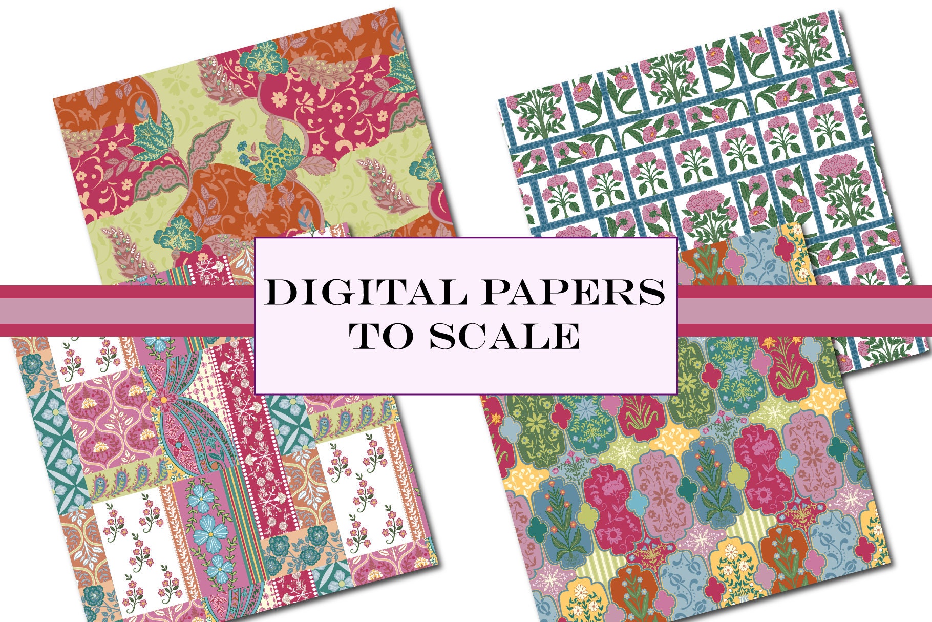 Boho Patchwork Patterns Digital Paper, Seamless Pattern Designs ...