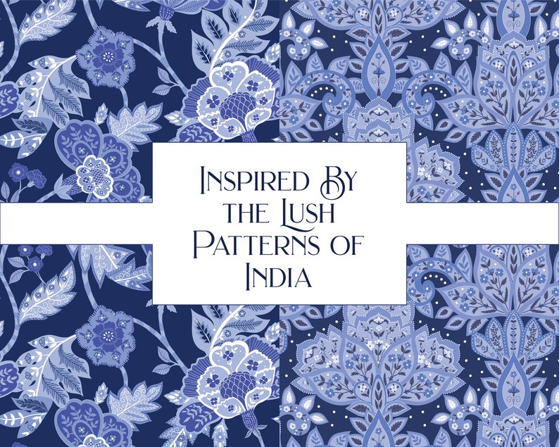 Boho Pattern Digital Paper, Blue and White Wallpaper, Chintz Background ...