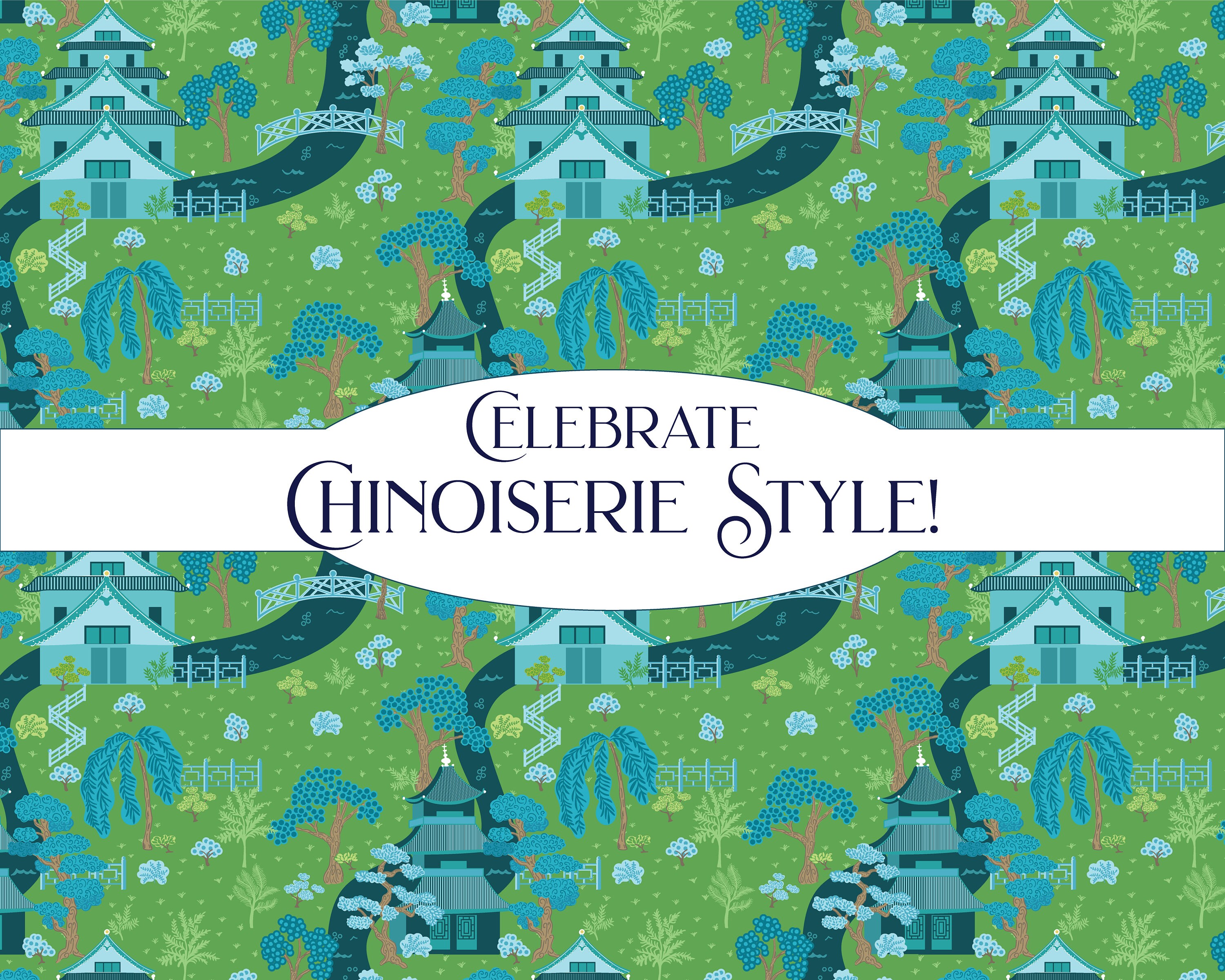 Asian Digital Papers Modern Chinoiserie Blue & Green Digital | Etsy