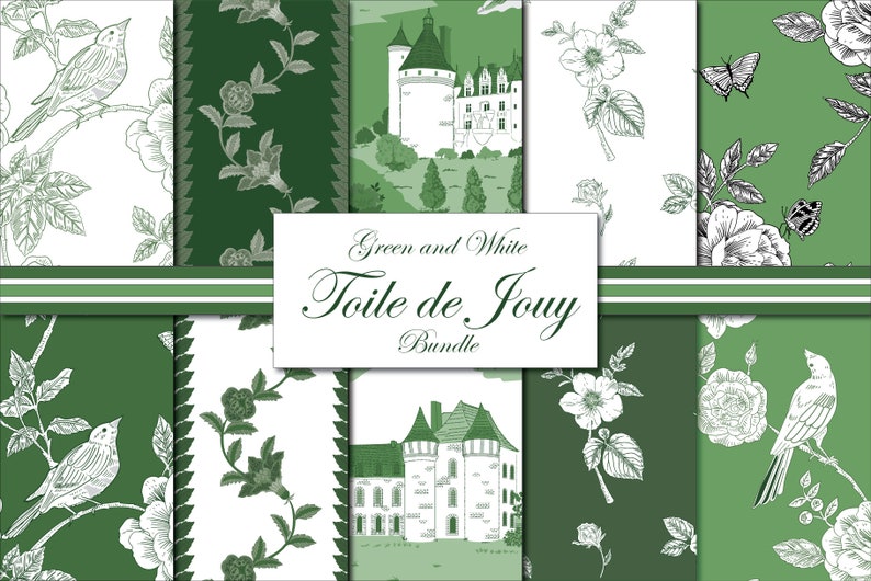 Toile De Jouy Patterns Seamless Patterns Digital Papers Green Toile ...