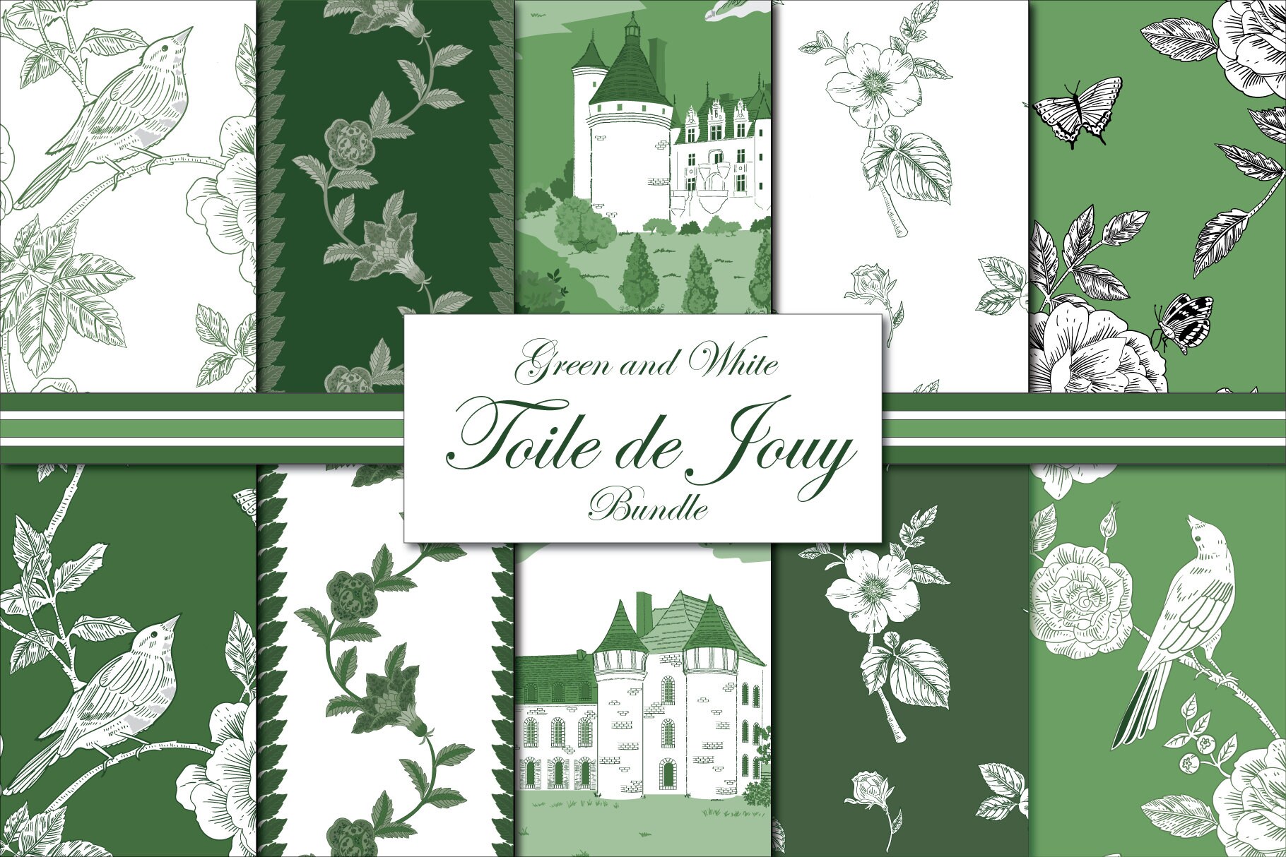 Toile De Jouy Patterns Seamless Patterns Digital Papers Green Toile Pattern For Textiles