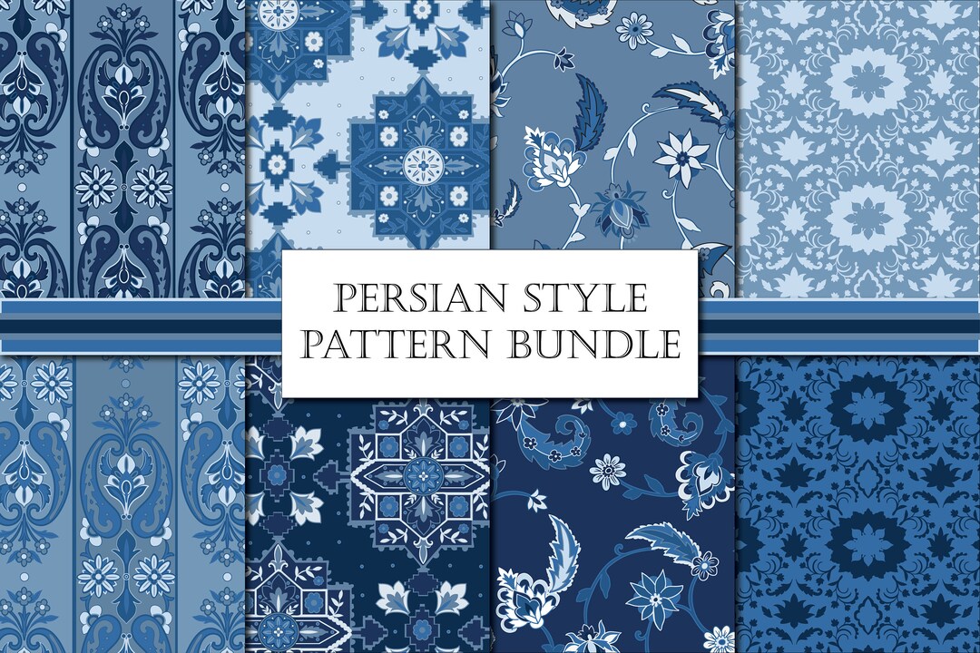 Persian Digital Papers - Blue and White Digital Papers - Iranian ...