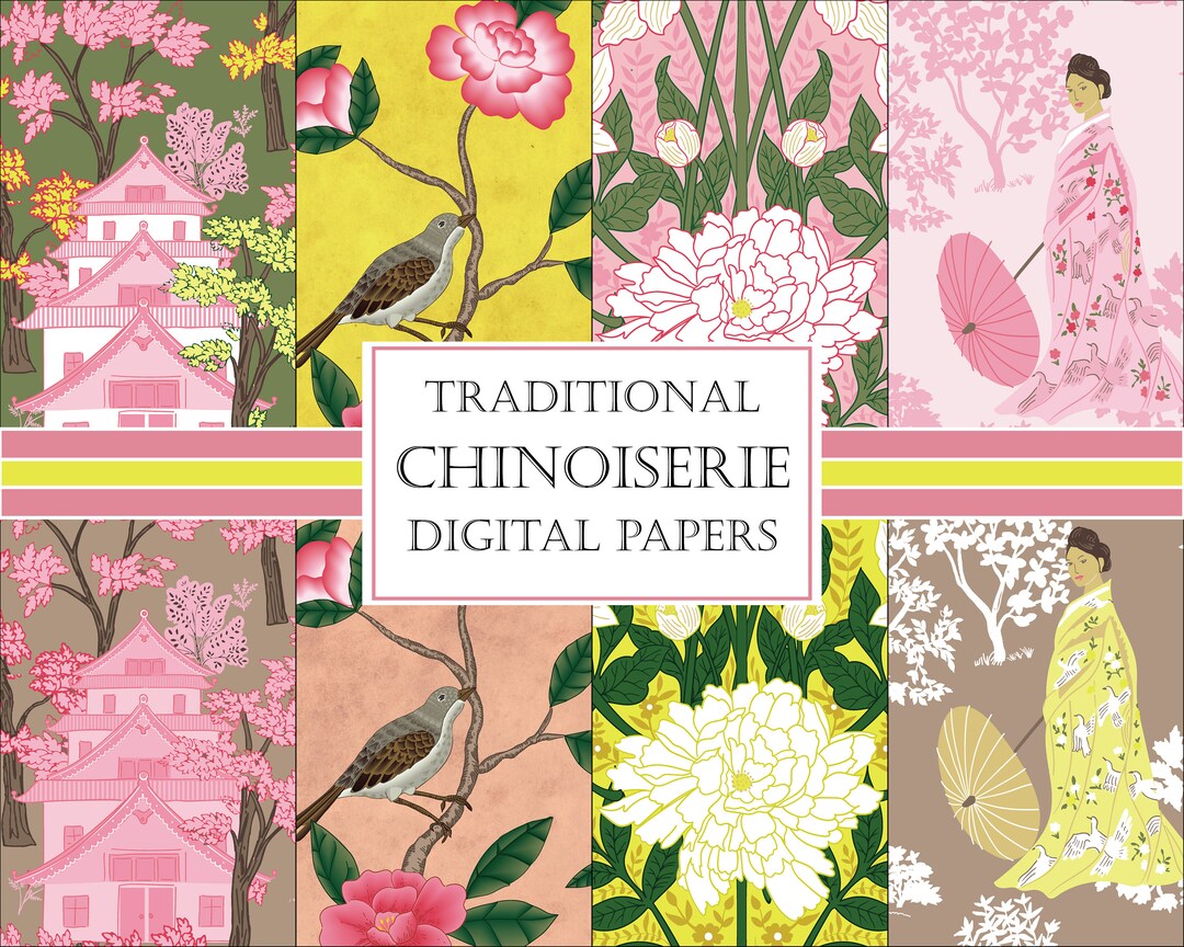 Chinoiserie Digital Papers: Japanese Garden Seamless Patterns (digital ...