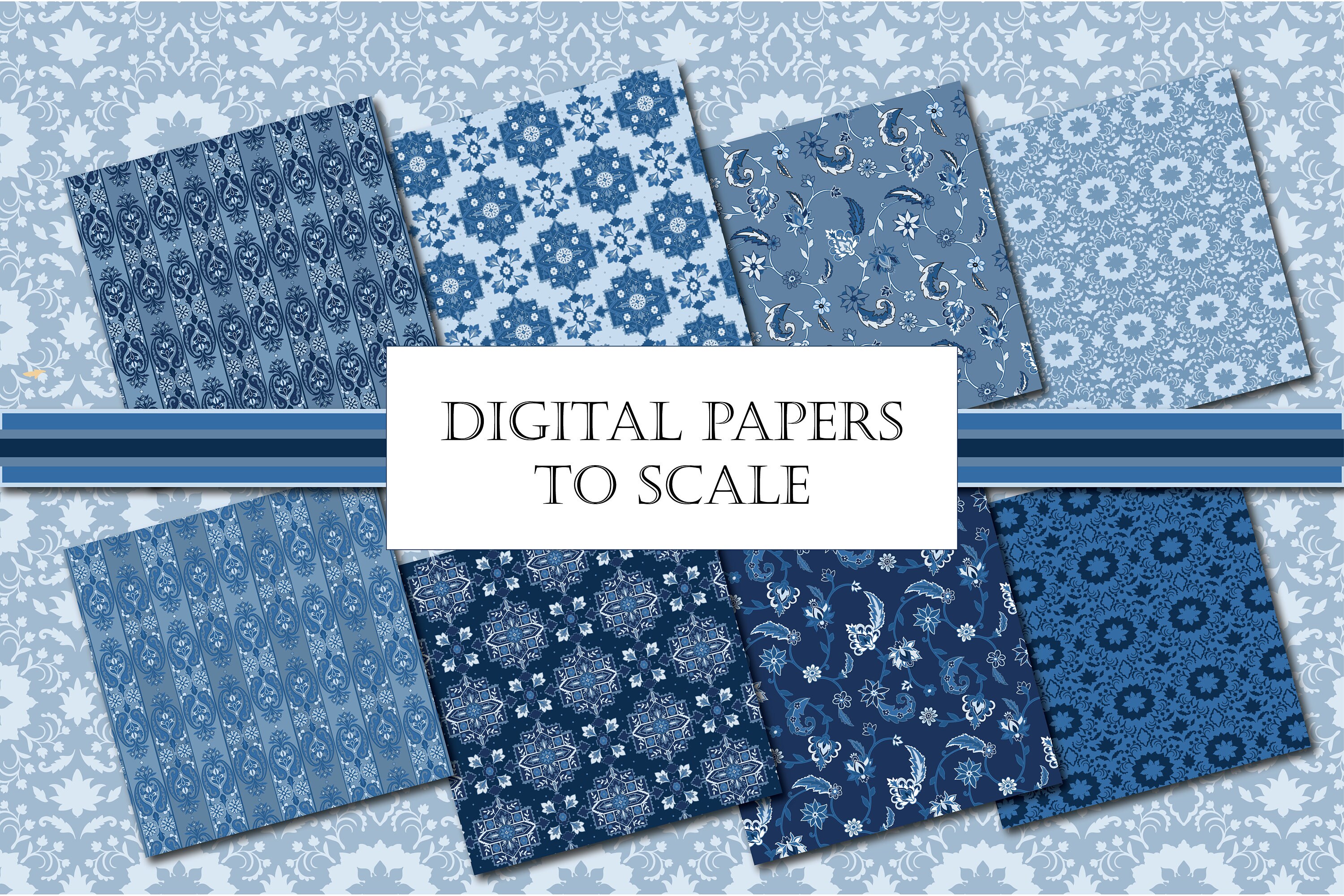 Persian Digital Papers - Blue and White Digital Papers - Iranian ...