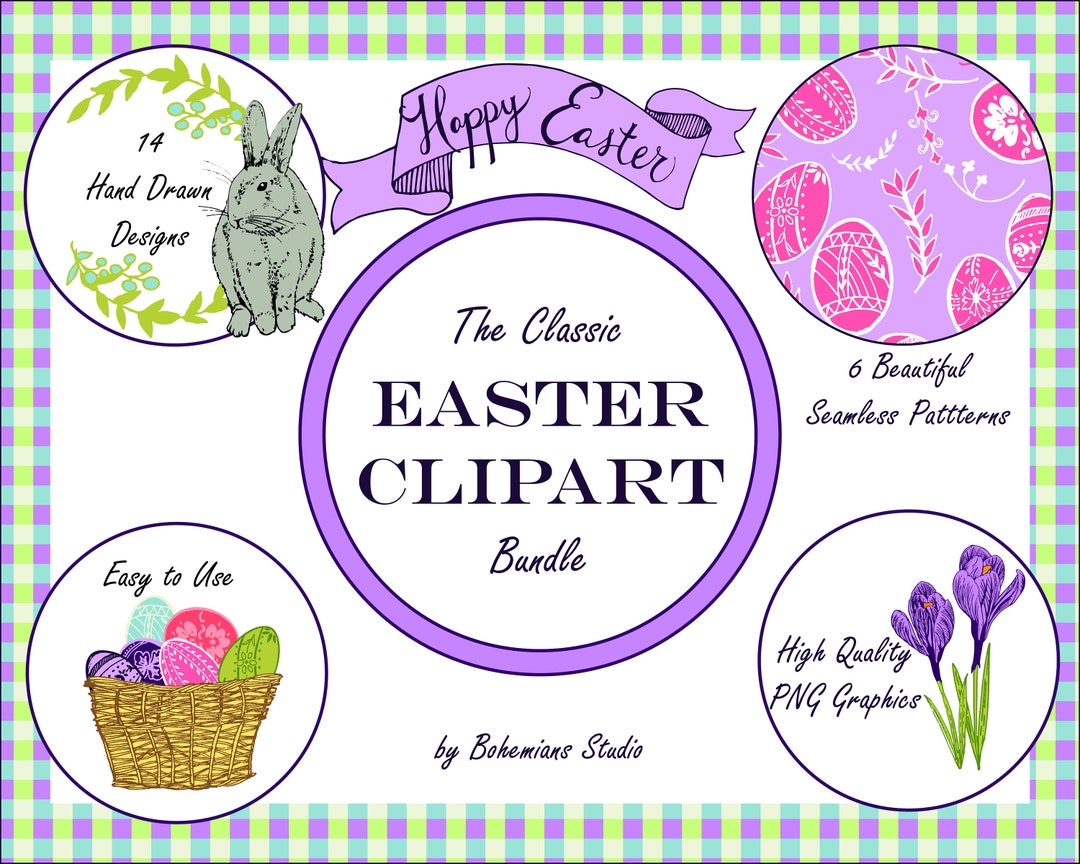 Classic Easter Clip Art Bundle, Happy Easter Graphics, Hand Drawn ...