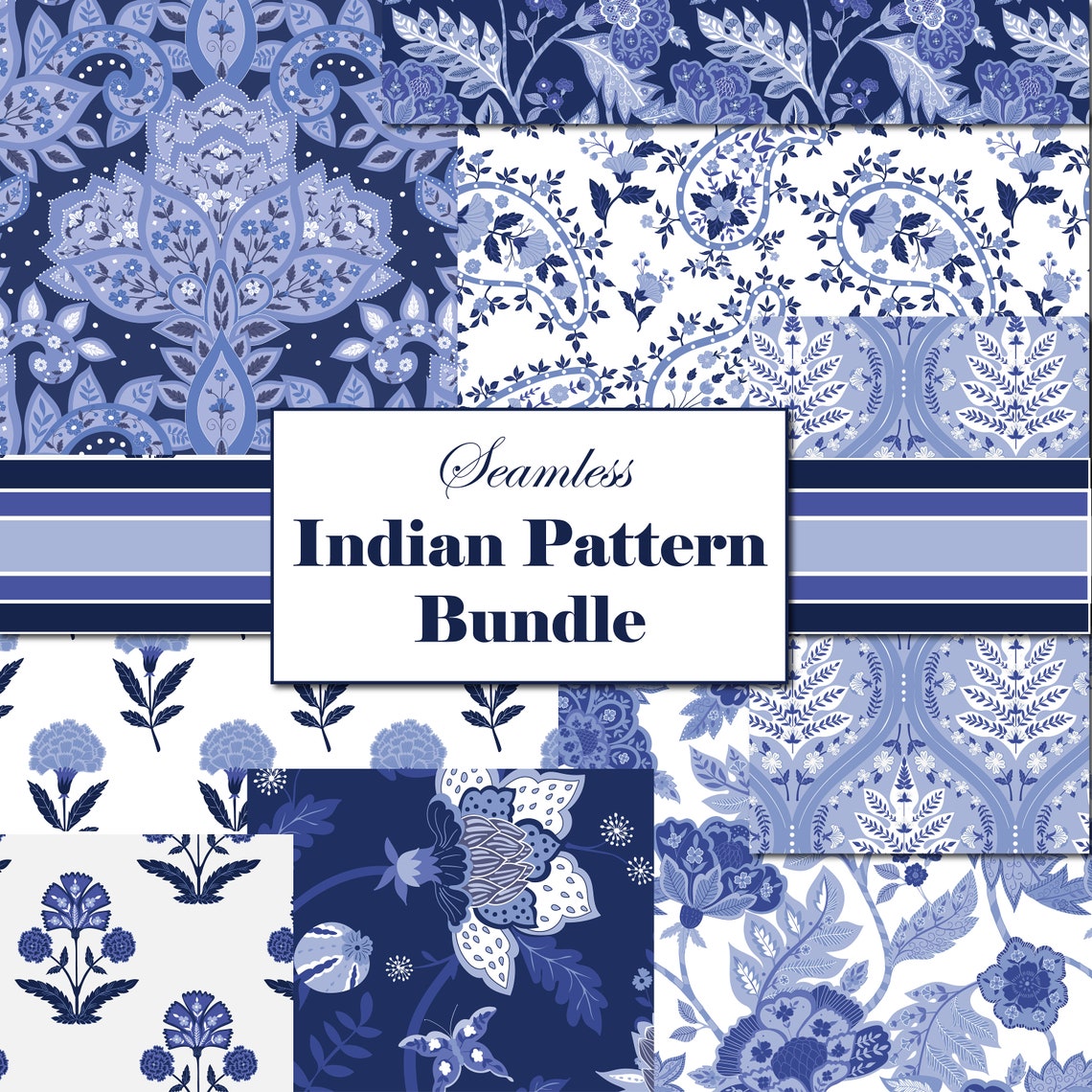 Seamless Indian Patterns, Block Print Patterns, Digital Paper Bundle ...