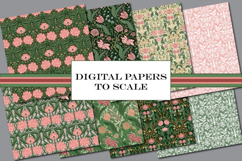 William Morris Floral Pattern Set: Art Nouveau Digital Paper (digital ...
