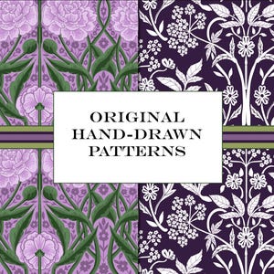 William Morris Purple Floral Digital Paper: Seamless Textile Designs ...