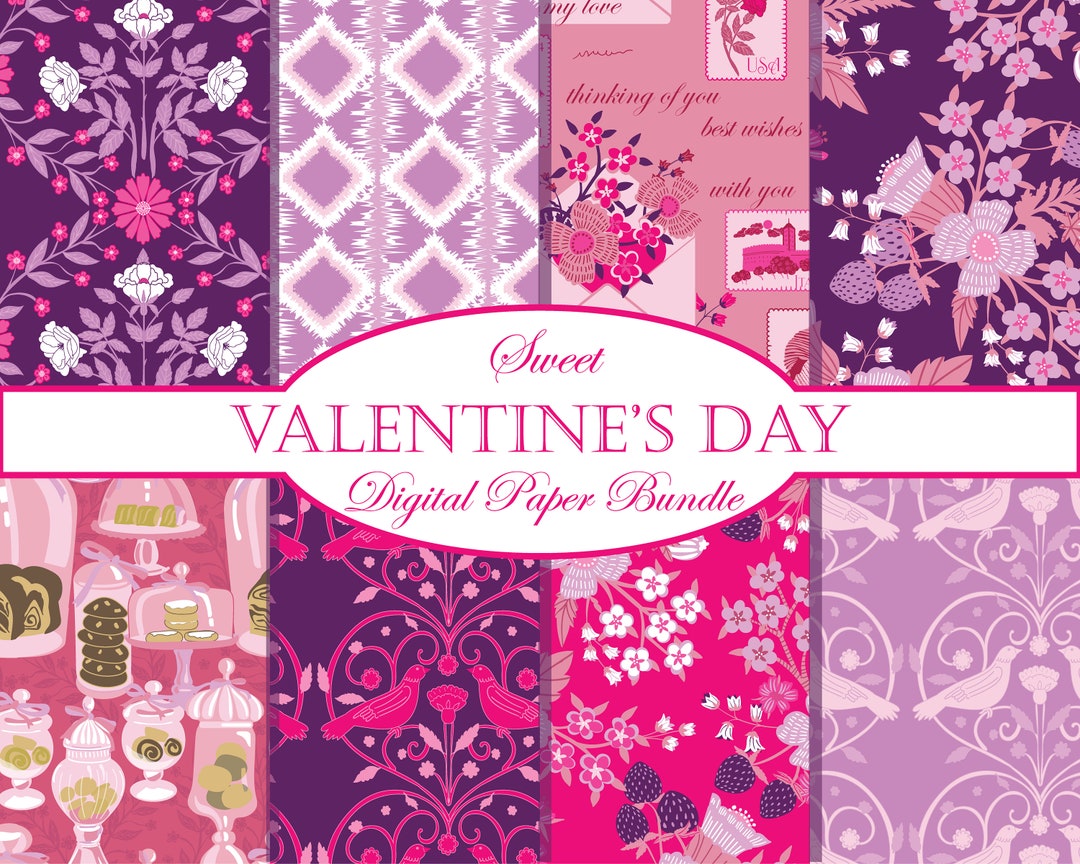 Valentine's Day Digital Paper, Printable Scrapbook Paper, Instant ...