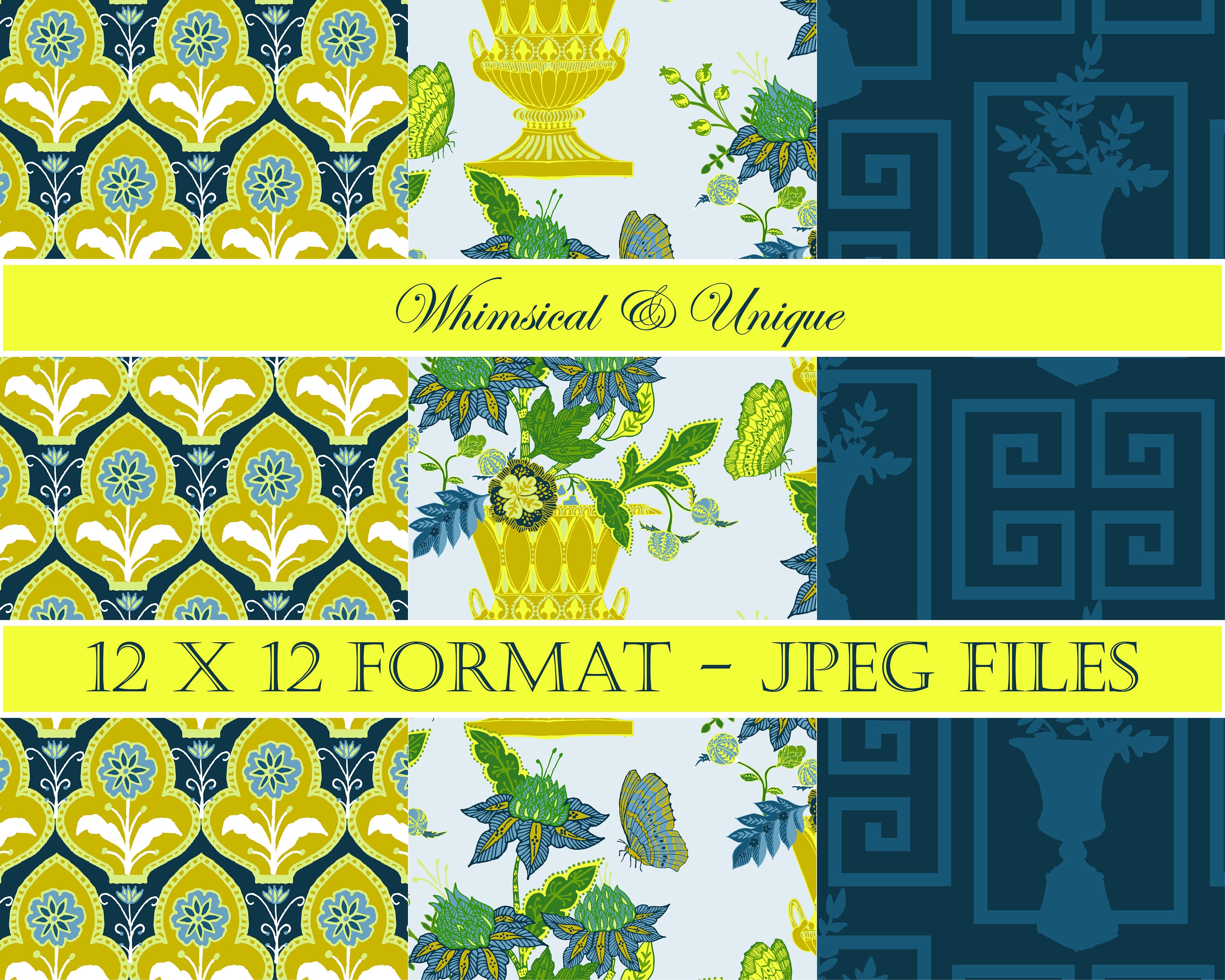 Modern Victorian Pattern Bundle in Yellow/blue, Garden Pattern Bundle ...
