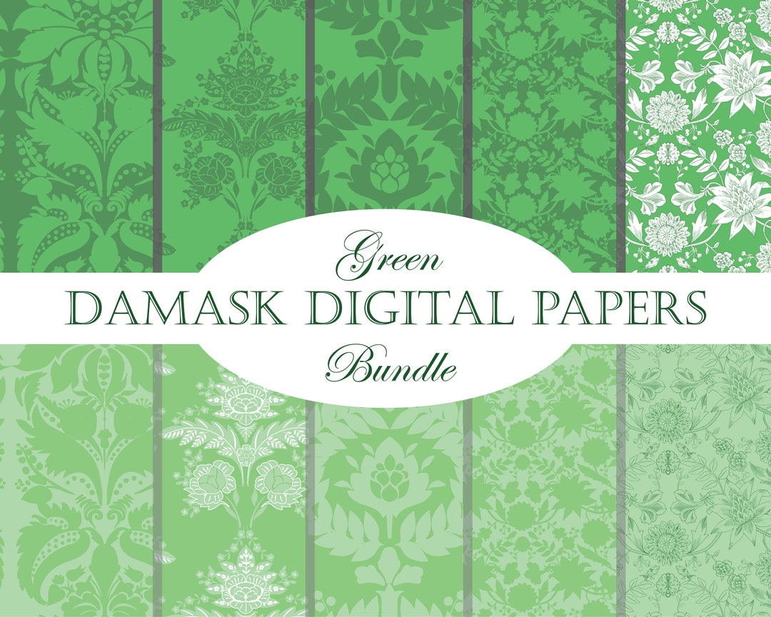 Green Damask Digital Papers, Traditional Seamless Designs, Instant ...