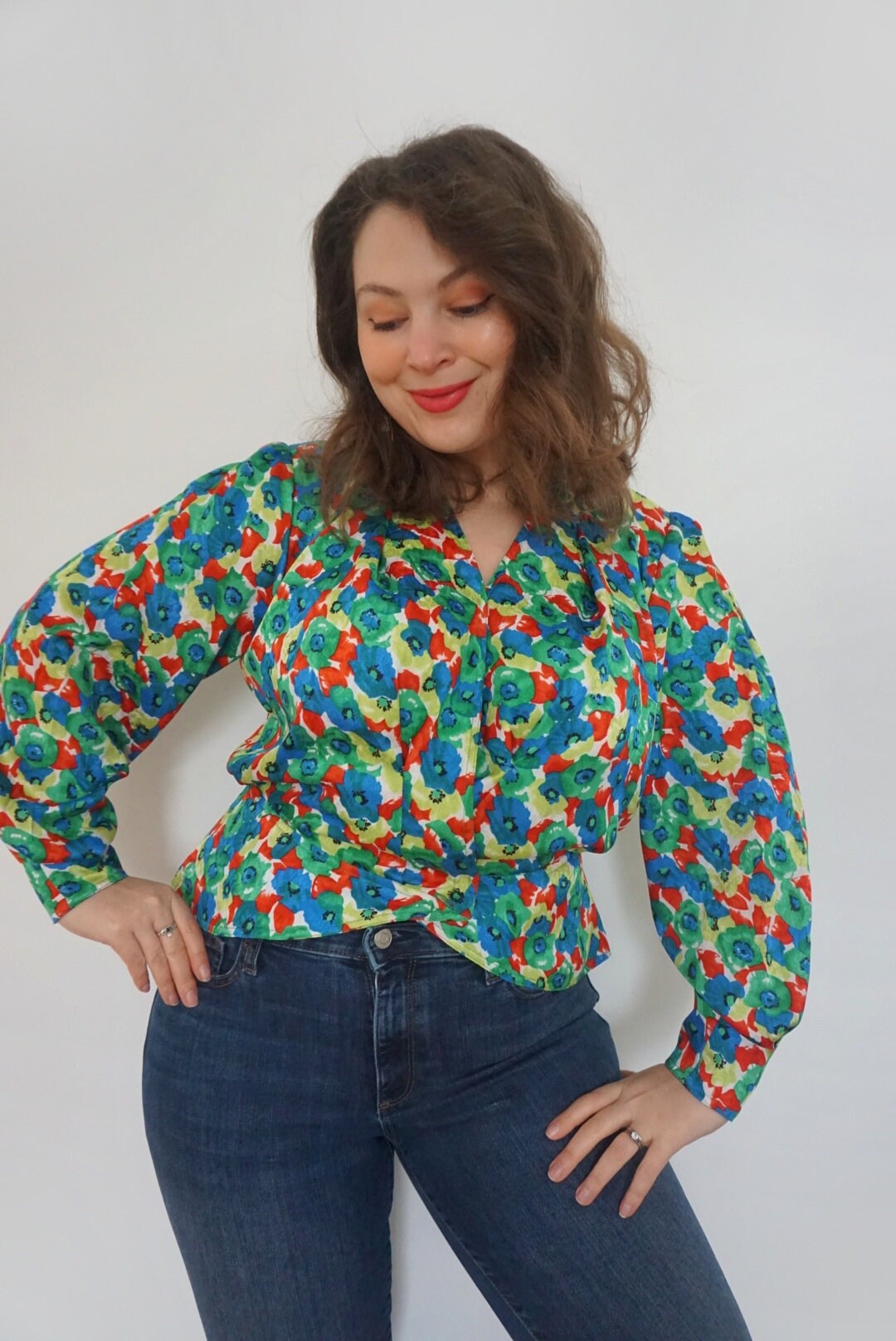 80s Floral Wrap Blouse | Handmade | Wrap Blouse | Size Small - Etsy