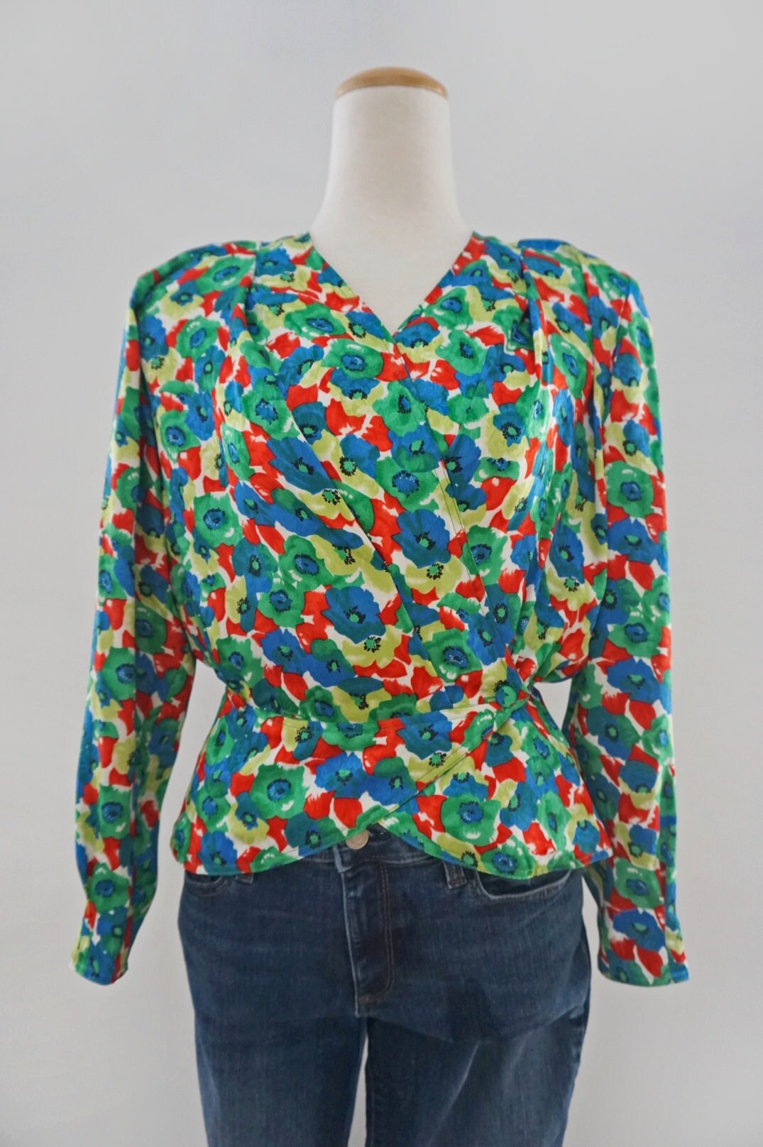 80s Floral Wrap Blouse | Handmade | Wrap Blouse | Size Small - Etsy