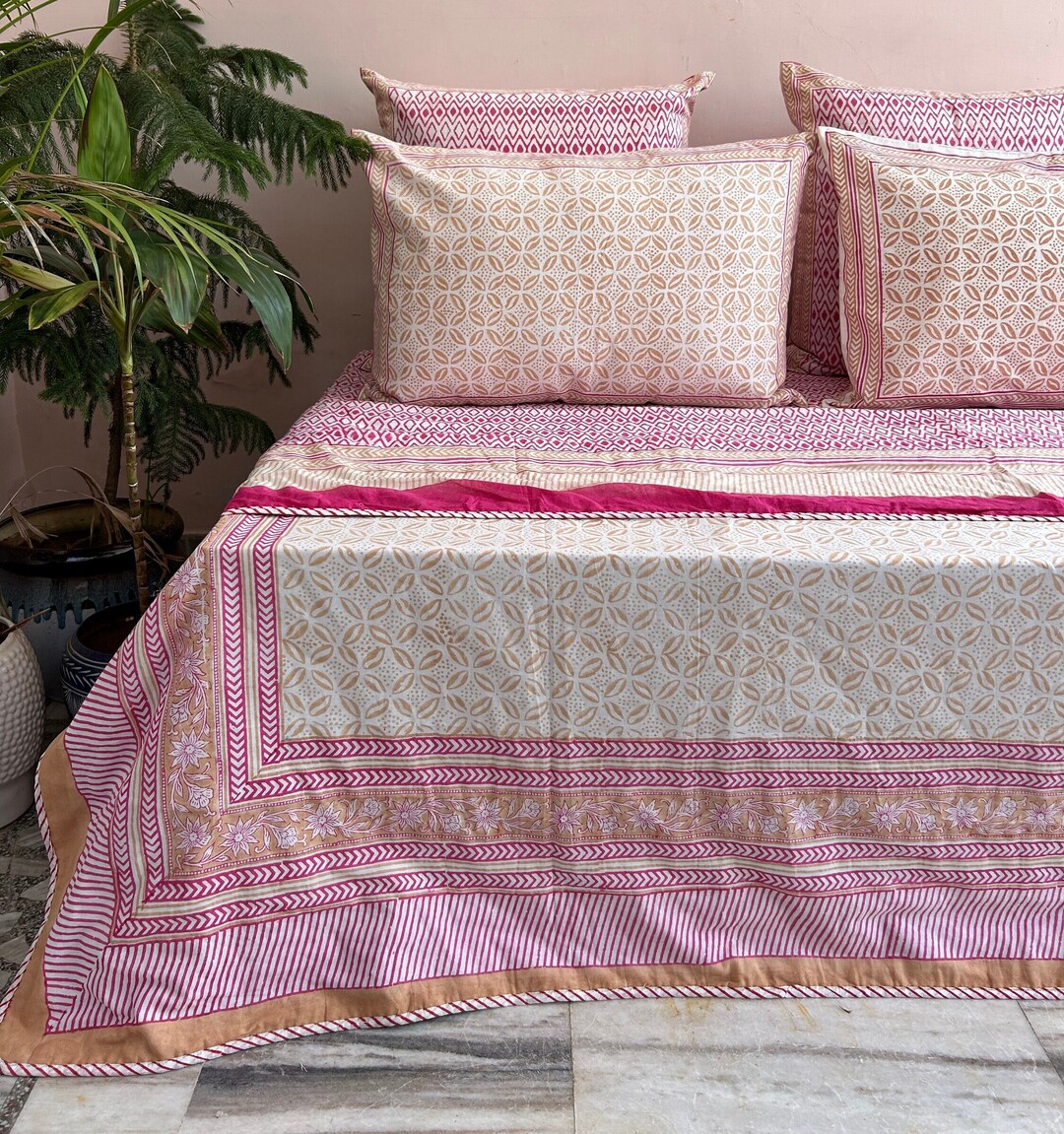 Queen Dohar, Reversible Block Printed Cotton Dohar, Jaipuri Floral ...