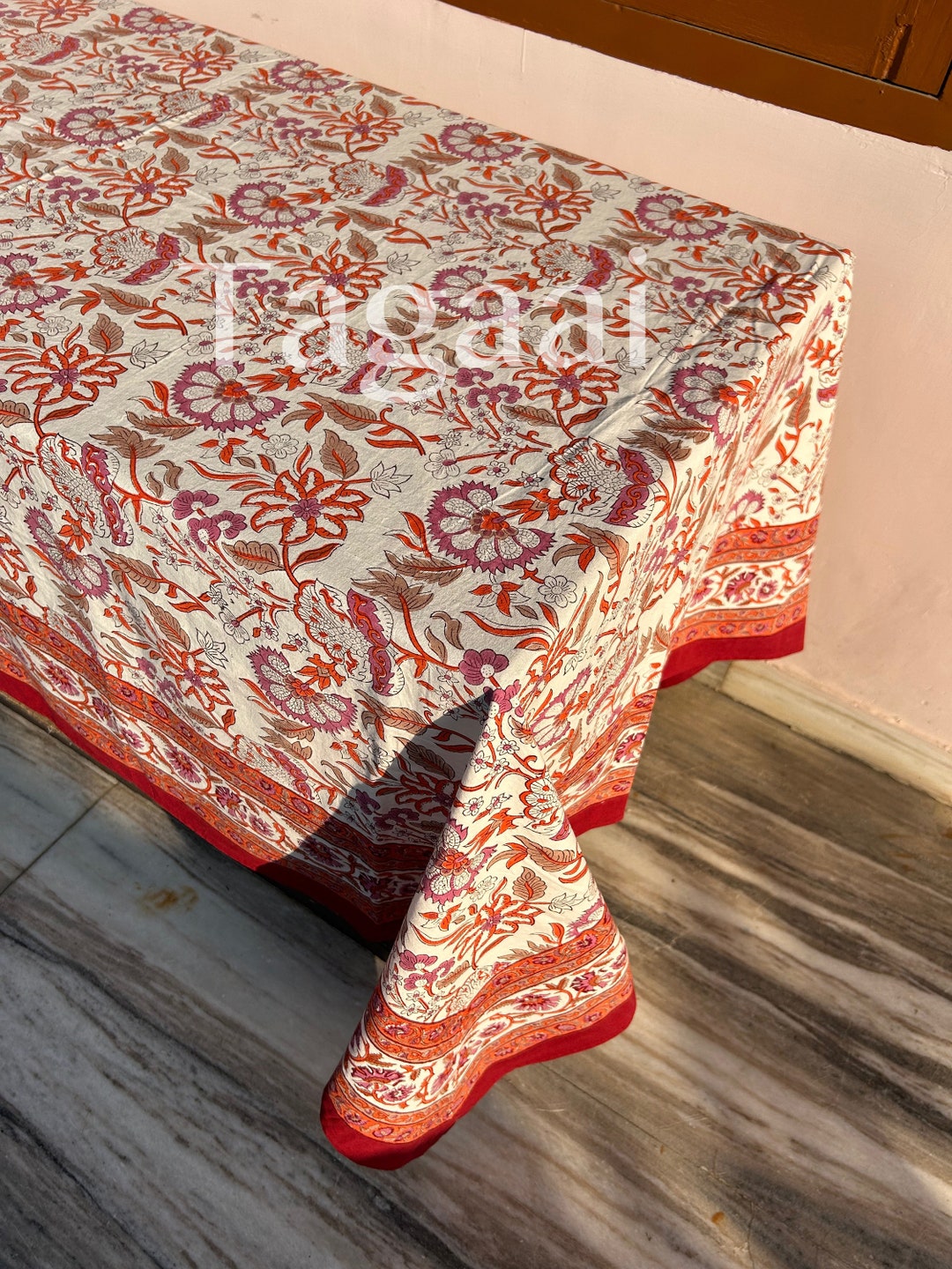 Indian Red Color Tablecloth Flower Hand Block Printed Home Stead Table ...