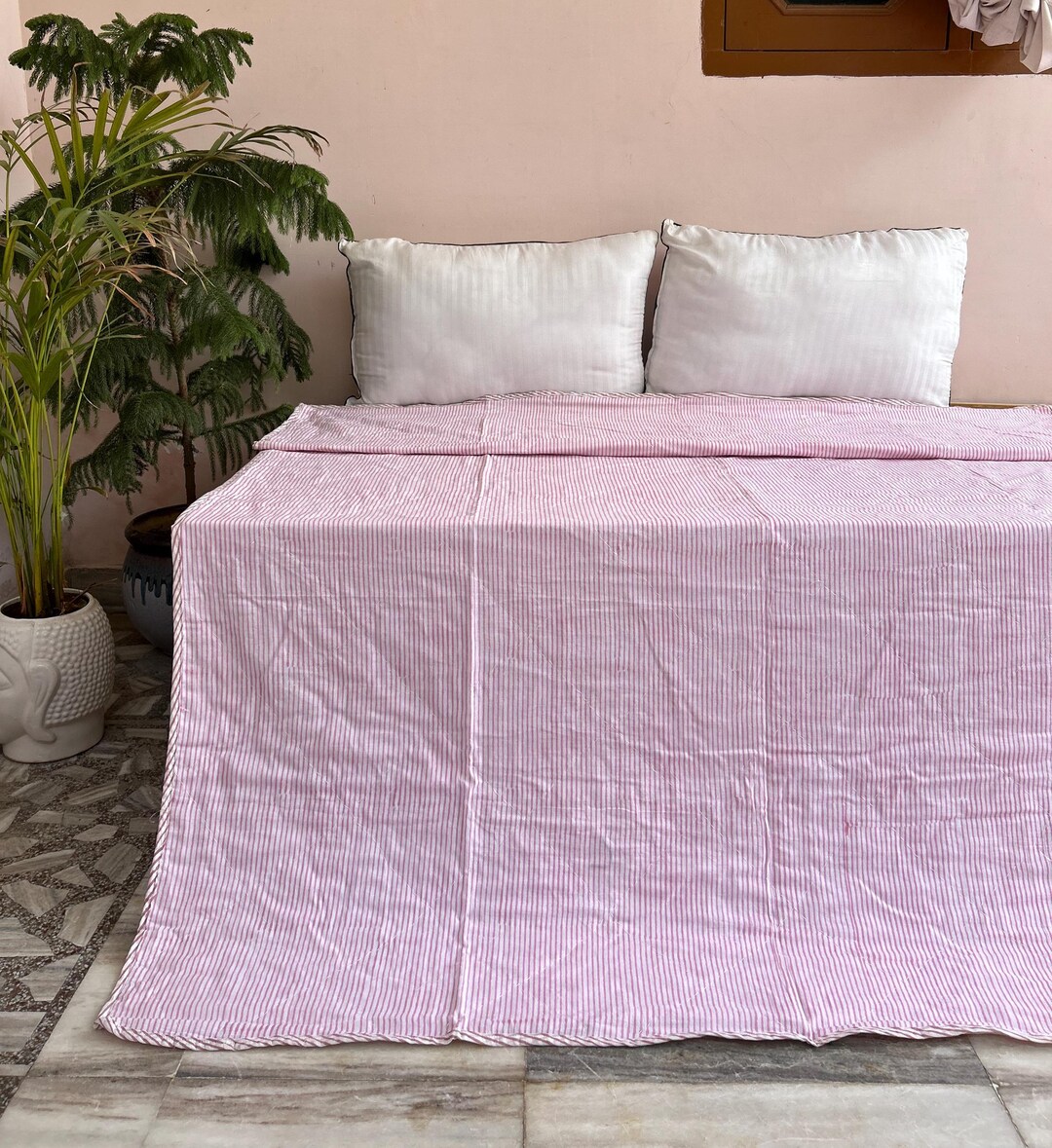 Block Printed Soft Dohar Quilt, Summer Comforter Throw, Floral Vintage ...