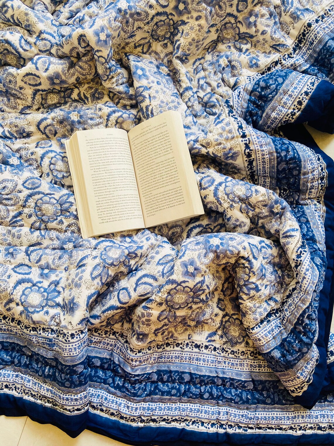 Hand Block Print Blue Quiltqueen Quiltindian Kantha - Etsy