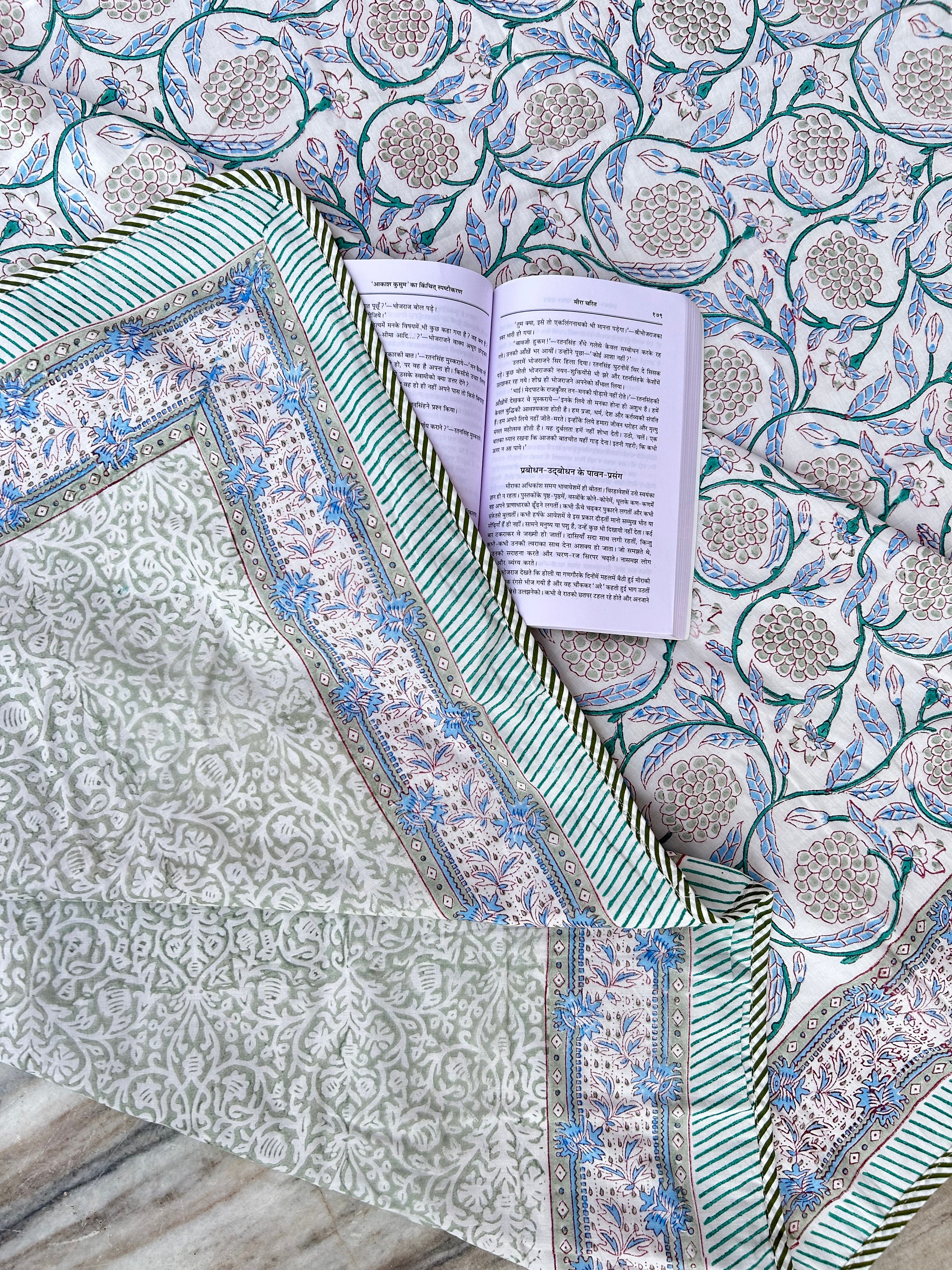 Block Printed Cotton Dohar Quilt: Bohemian Floral Bedspread - Etsy