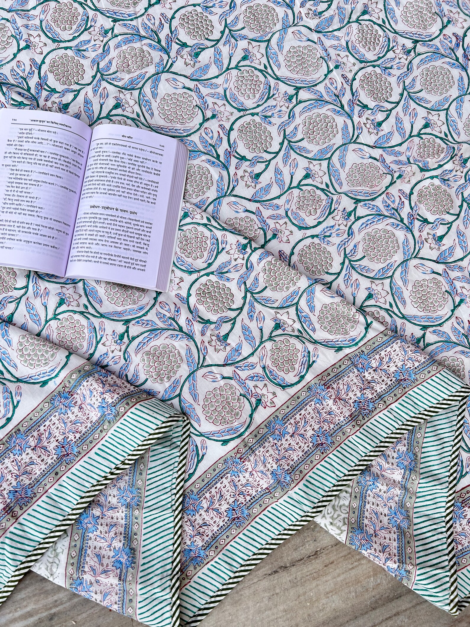 Block Printed Cotton Dohar Quilt: Bohemian Floral Bedspread - Etsy