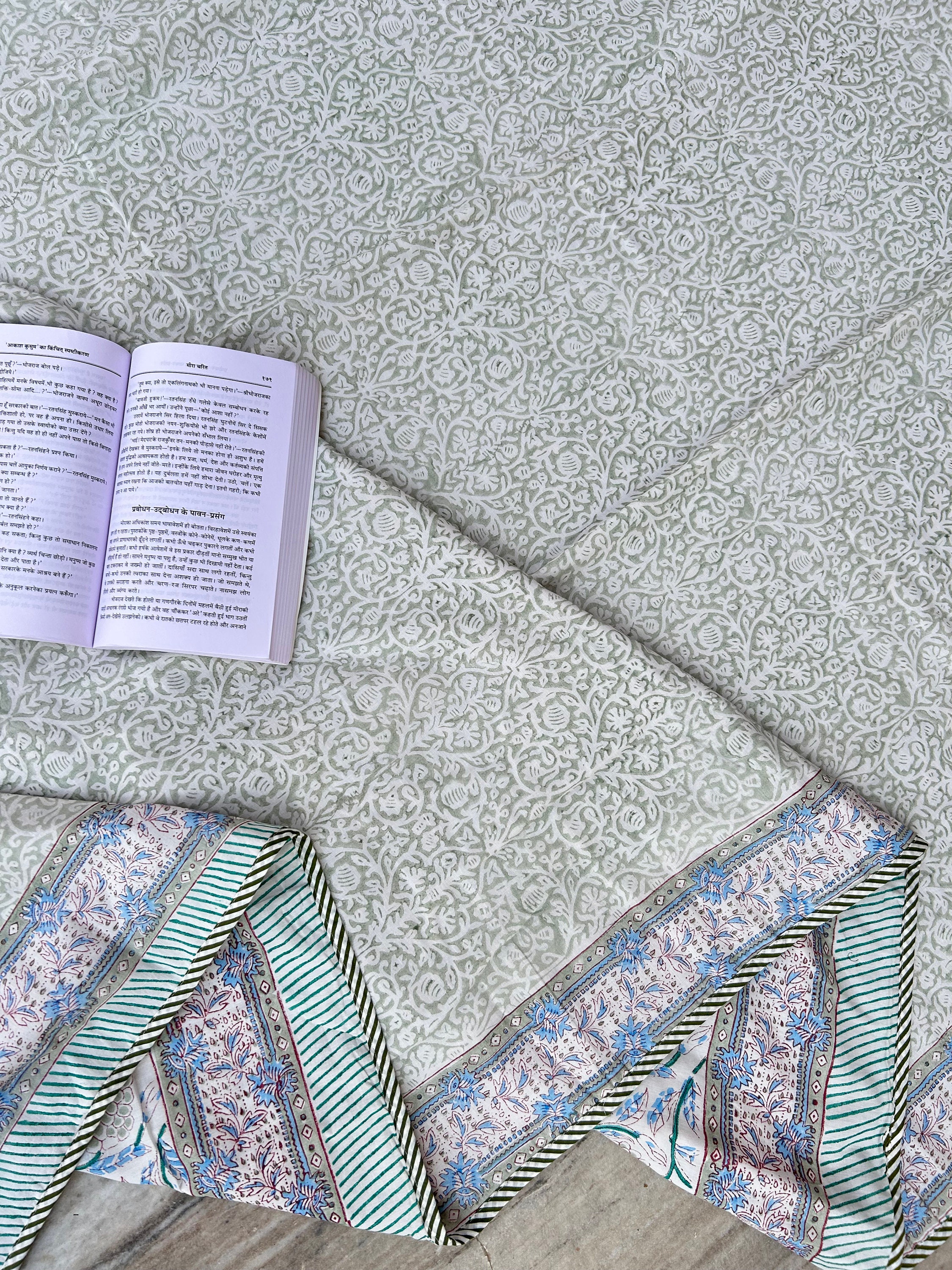 Block Printed Cotton Dohar Quilt: Bohemian Floral Bedspread - Etsy