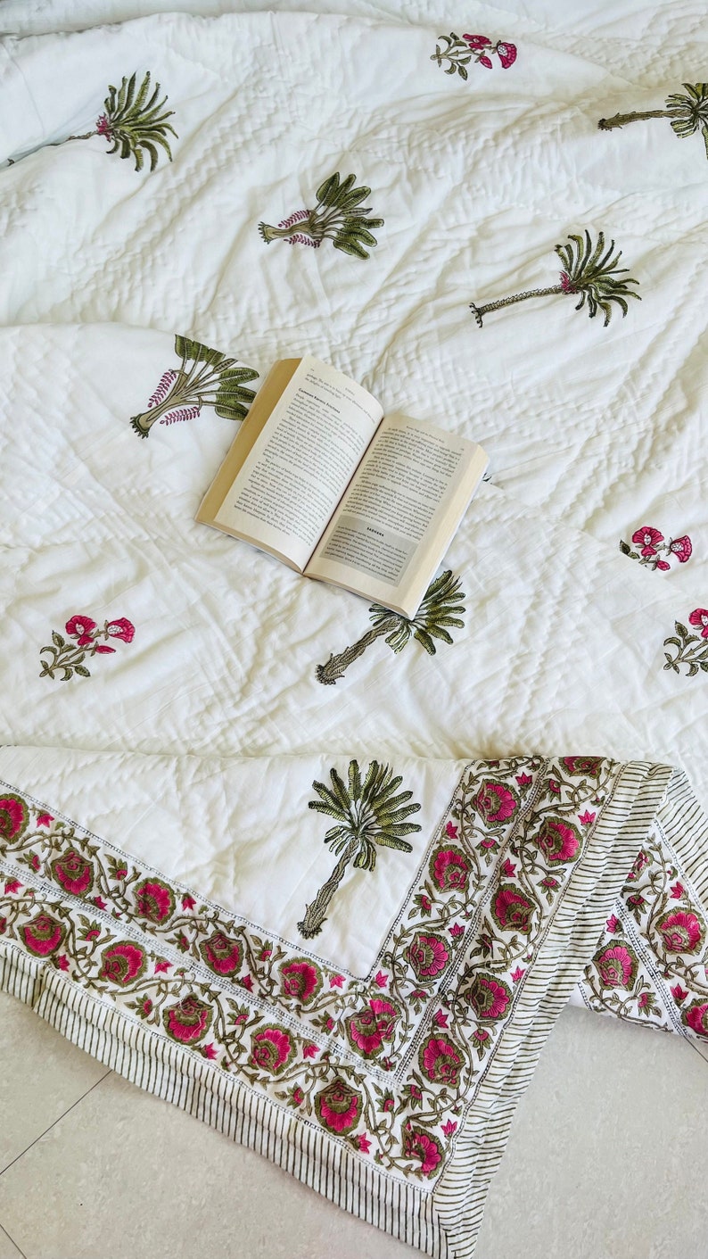 Hand Block Print Handmade Queen Floral Reversible Quilt Cotton Quilt ...