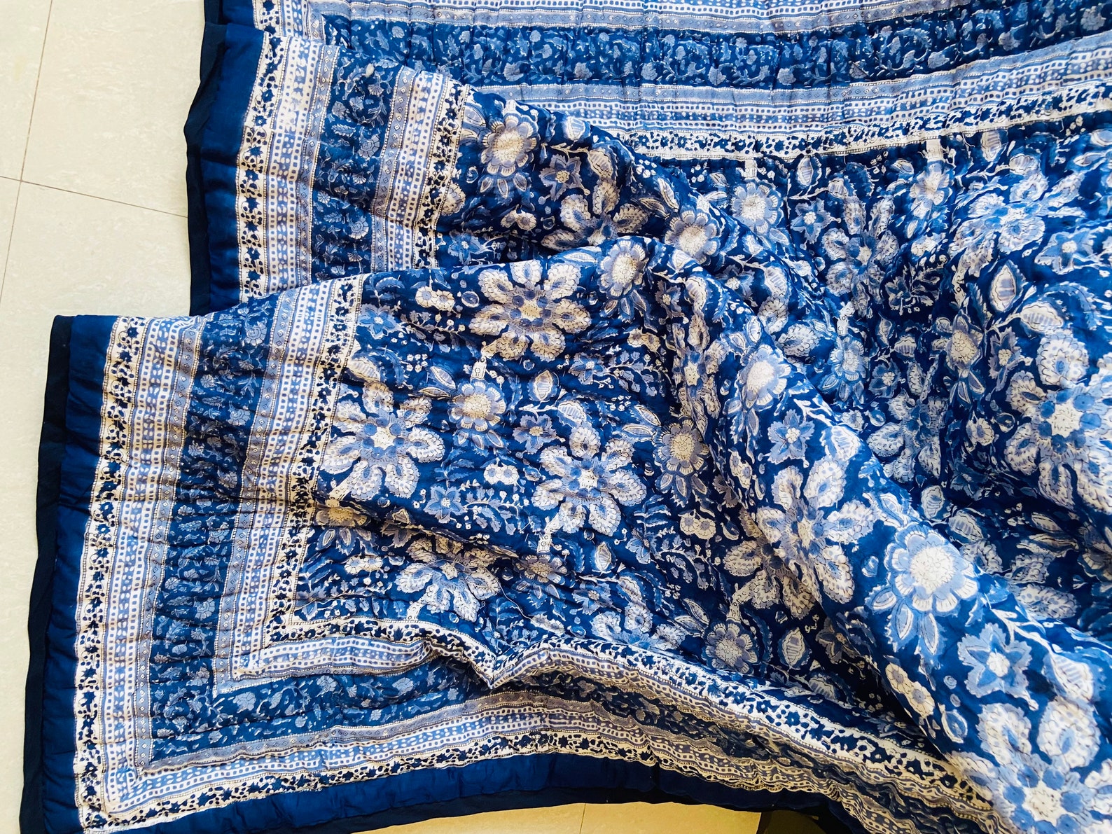 Hand Block Print Blue Quiltqueen Quiltindian Kantha - Etsy