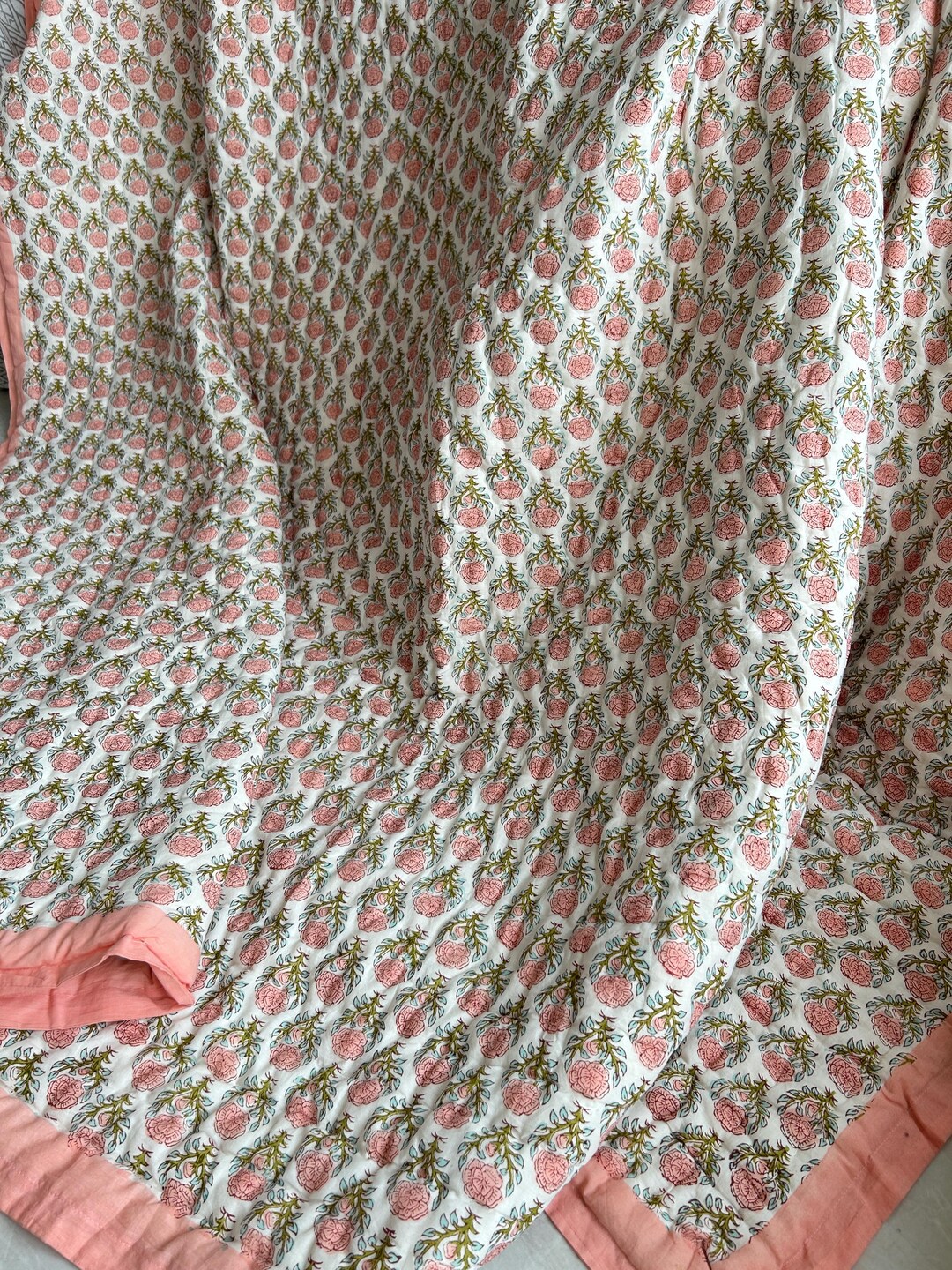 Anokhi Peach Soft Quilt, Handmade Block Print Razai, Indian Bohemian ...