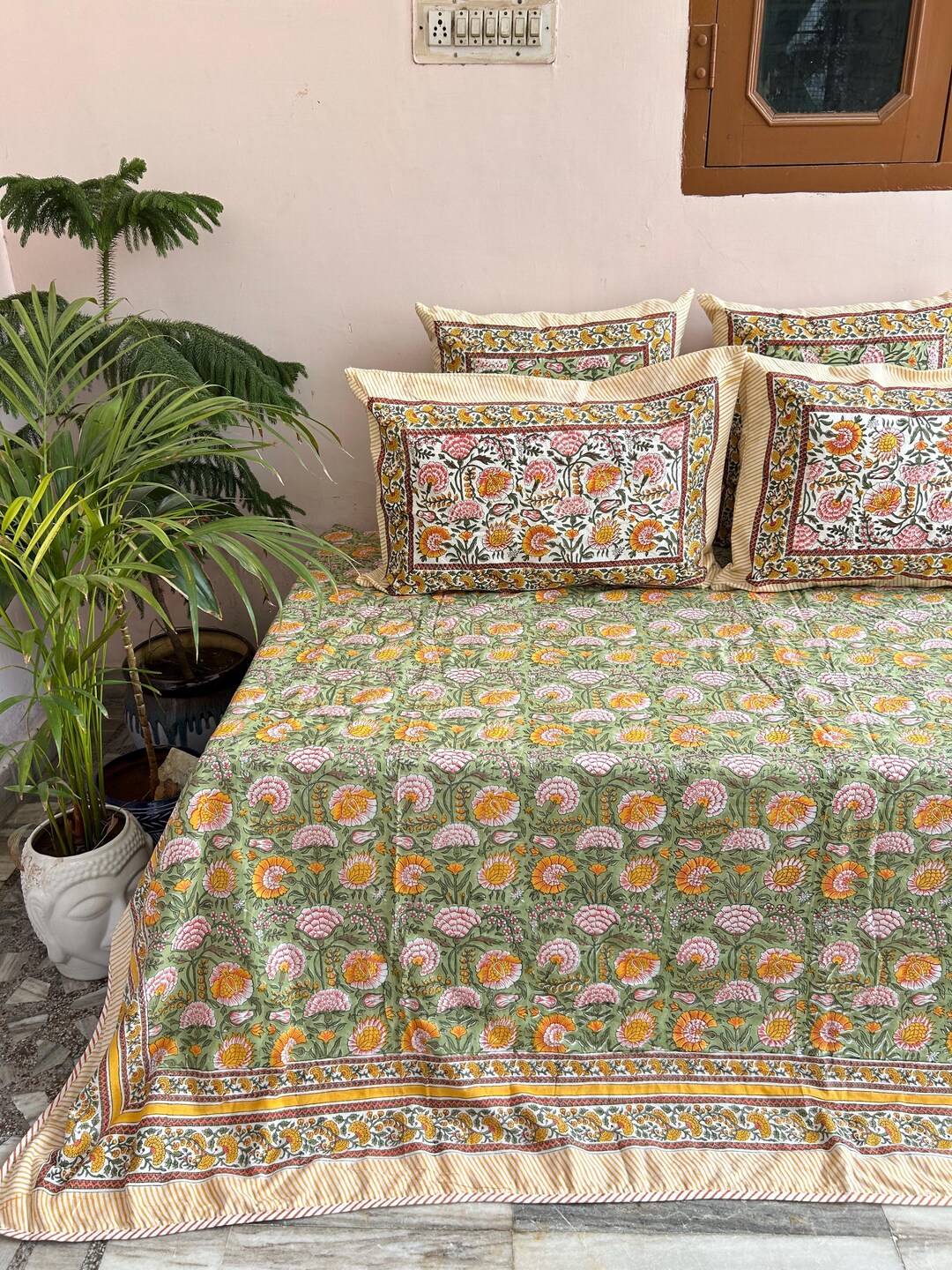King Cotton Dohar Quilt, Indian Floral Dohar Blanket, Reversible Summer ...