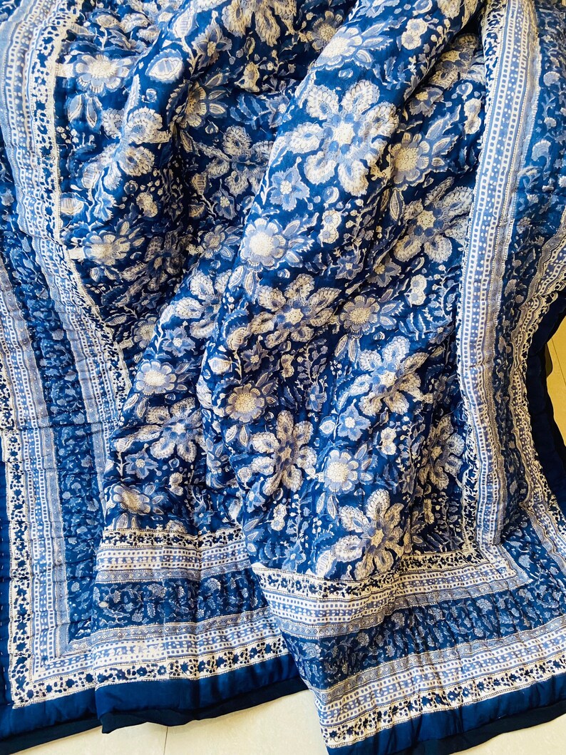 Hand Block Print Blue Quiltqueen Quiltindian Kantha - Etsy