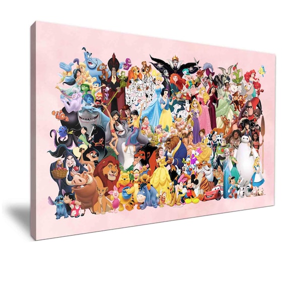 Disney Characters Collection In Pink Stretched Canvas More | Etsy