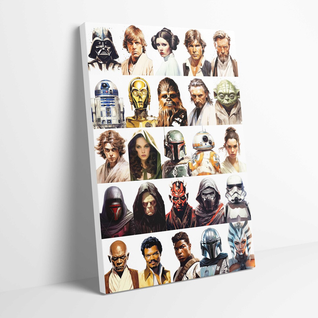 Star Wars Main Characters Collection Stretched Canvas Print Wall Art ...
