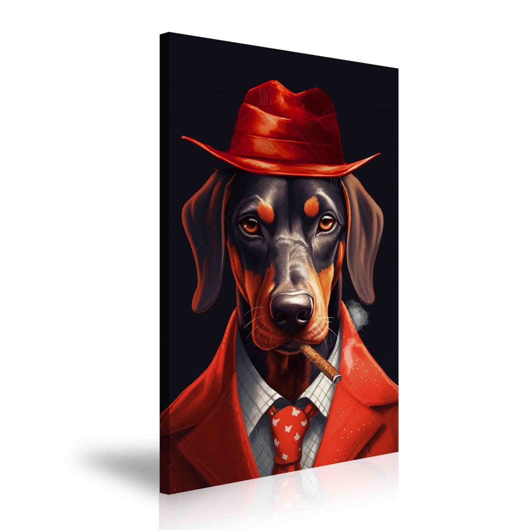 Dog Gangster Mob Boss Cigar Illustration Pop Art Stretched Canvas More ...