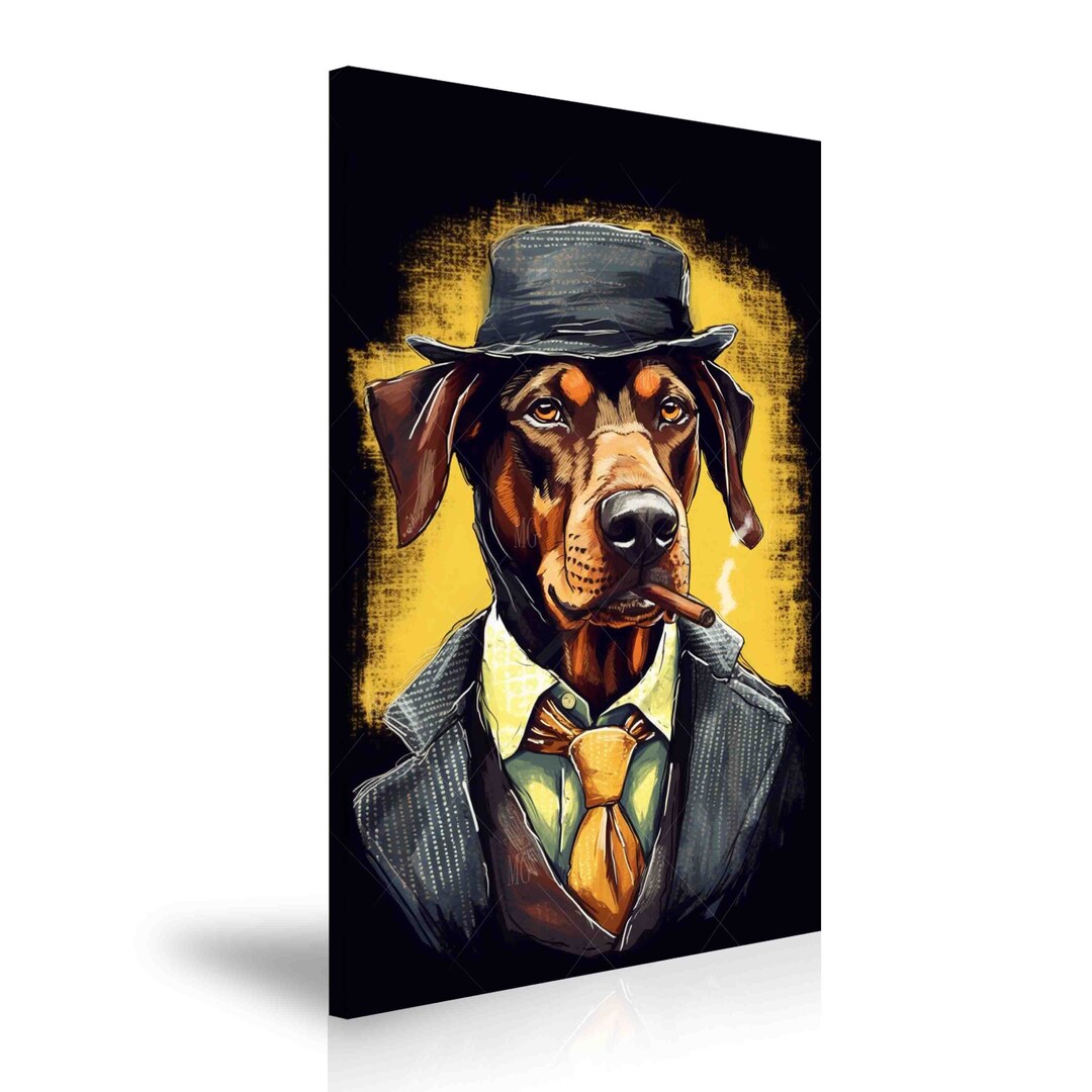 Dog Gangster Mob Boss Cigar Illustration Pop Art Stretched Canvas ...
