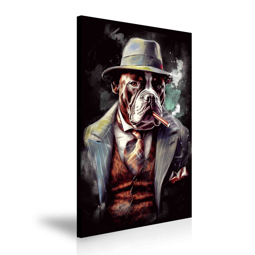 Bulldog Gangster Mob Boss Cigar Illustration Pop Art Stretched Canvas ...