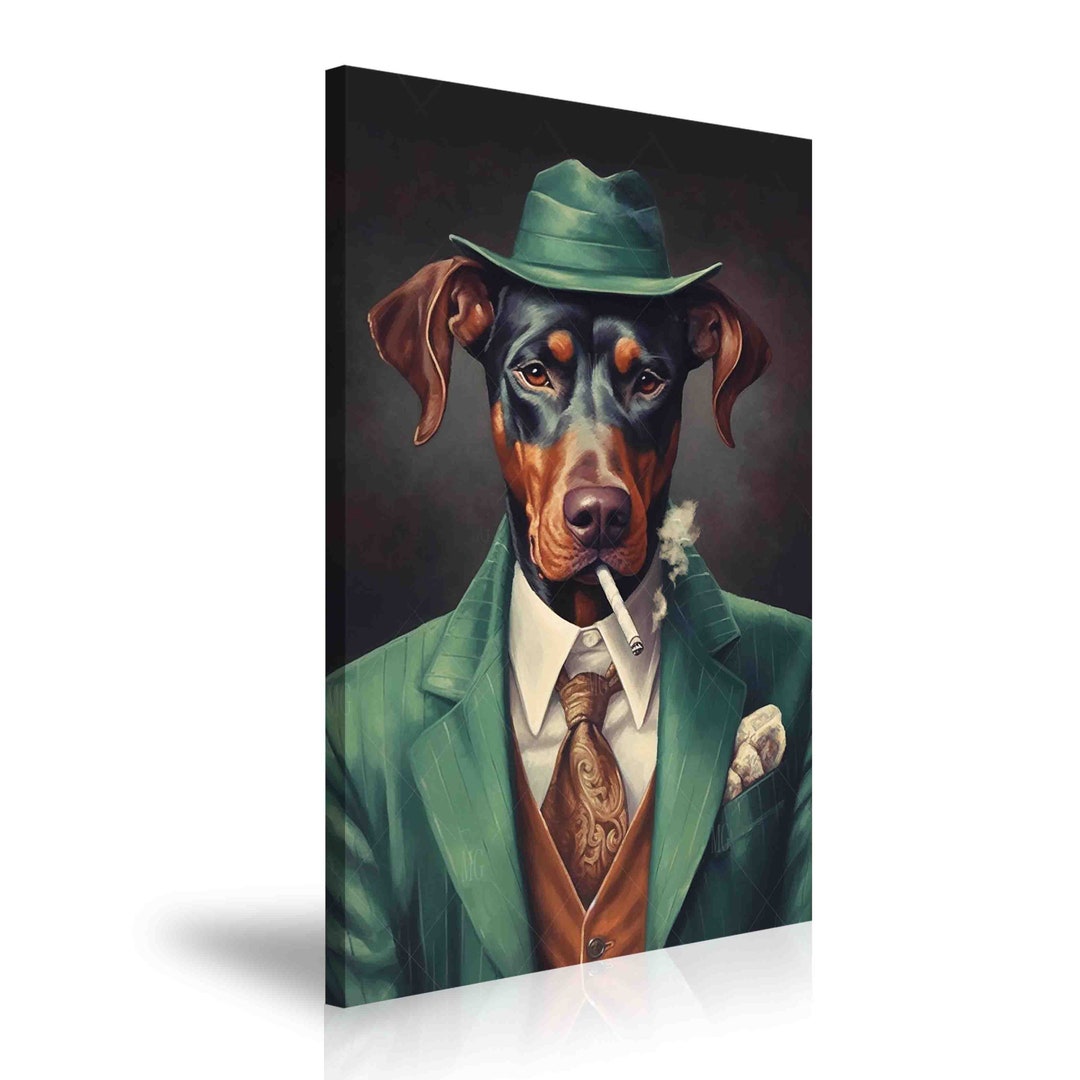 Dog Gangster Mob Boss Cigar Illustration Pop Art Stretched Canvas ...
