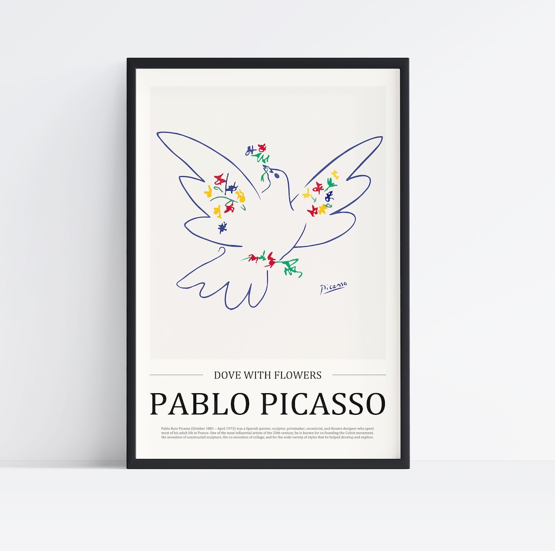Pablo Picasso Dove With Flowers Redesign Stretched Canvas or Unframed ...