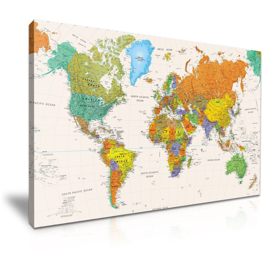 Map of the World Stretched Canvas Wall Art Room Deco More Size - Etsy