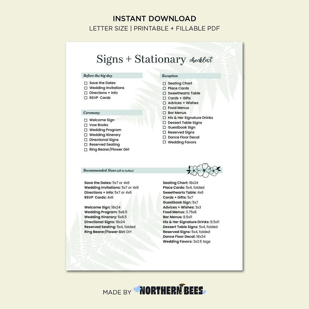 Wedding Sign and Stationary Checklist - Etsy