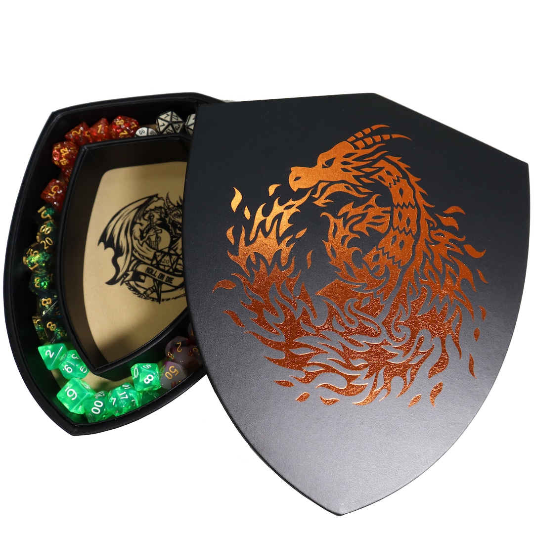 Fantasydice Chromatic Fire Dragon Shield Dice Tray With Roll or Die ...