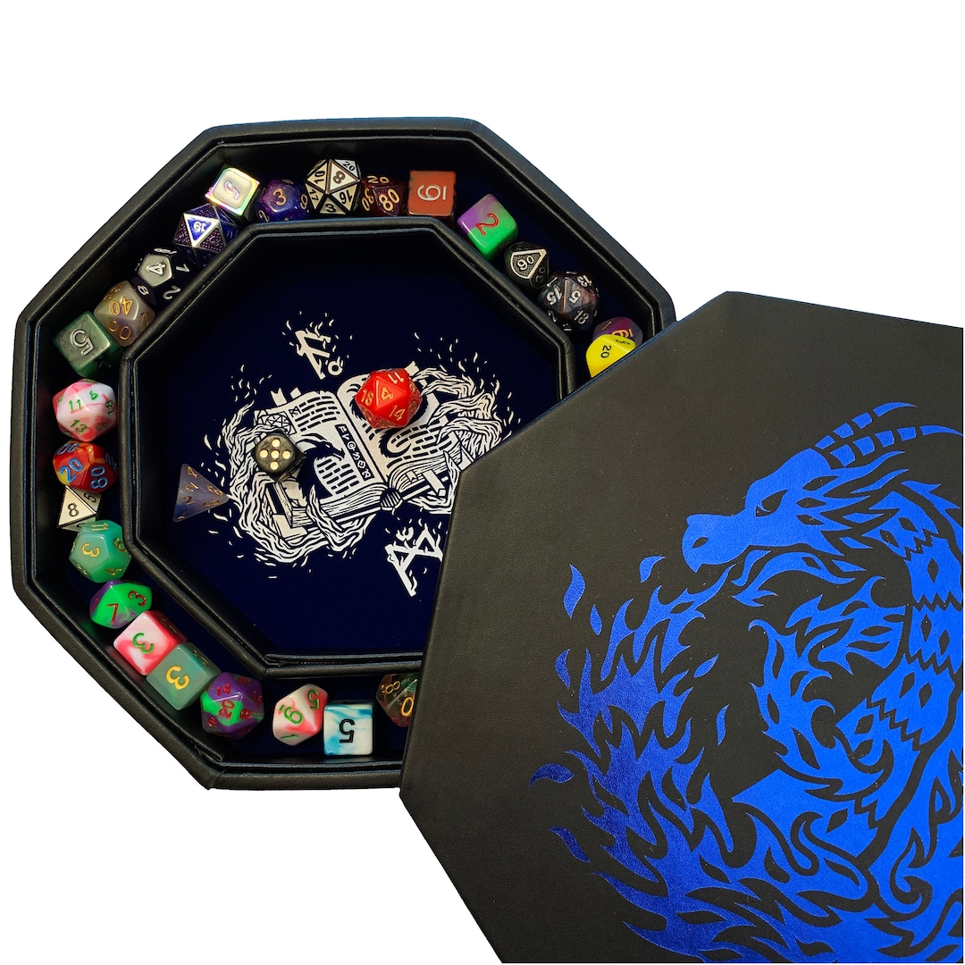 Fantasydice Blue Fire Dragon Dice Tray Spellbook Artwork 20CM Octagon ...