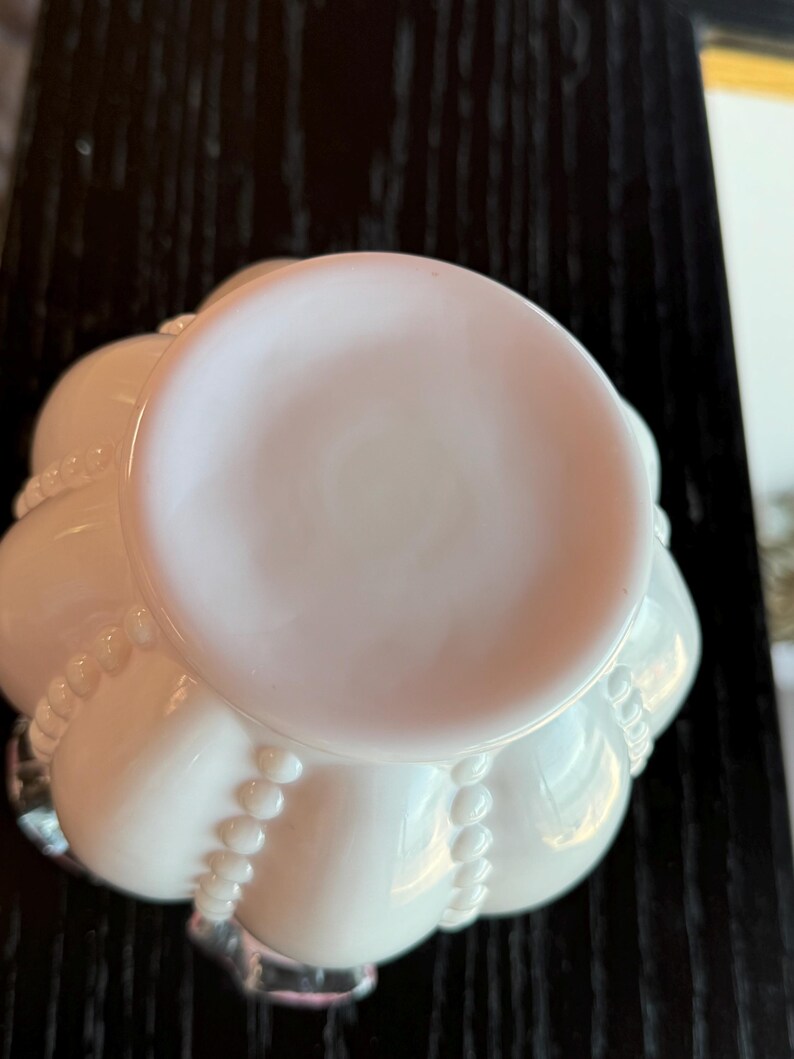 Fenton Beaded Melon Bowl Pink Overlay Silver Crest Double Crimped Rim ...