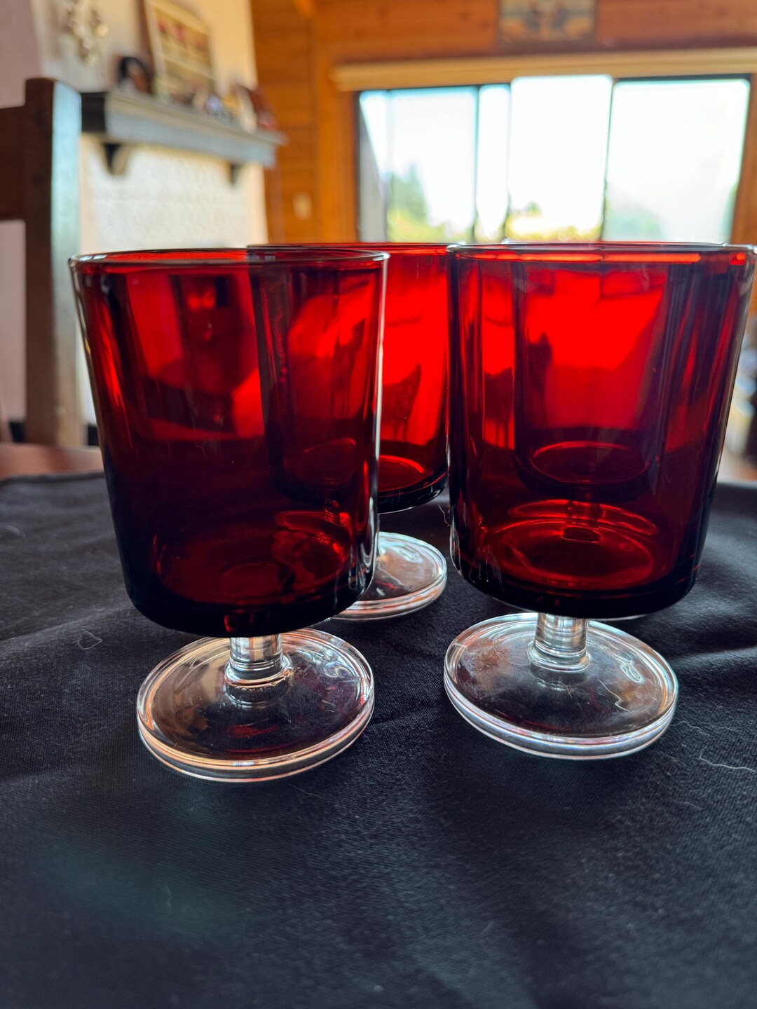 Burgundy Red Vintage Stemmed Glasses Set of 4 | Unique Housewarming Gift, Luminarc Arcoroc , MCM ...
