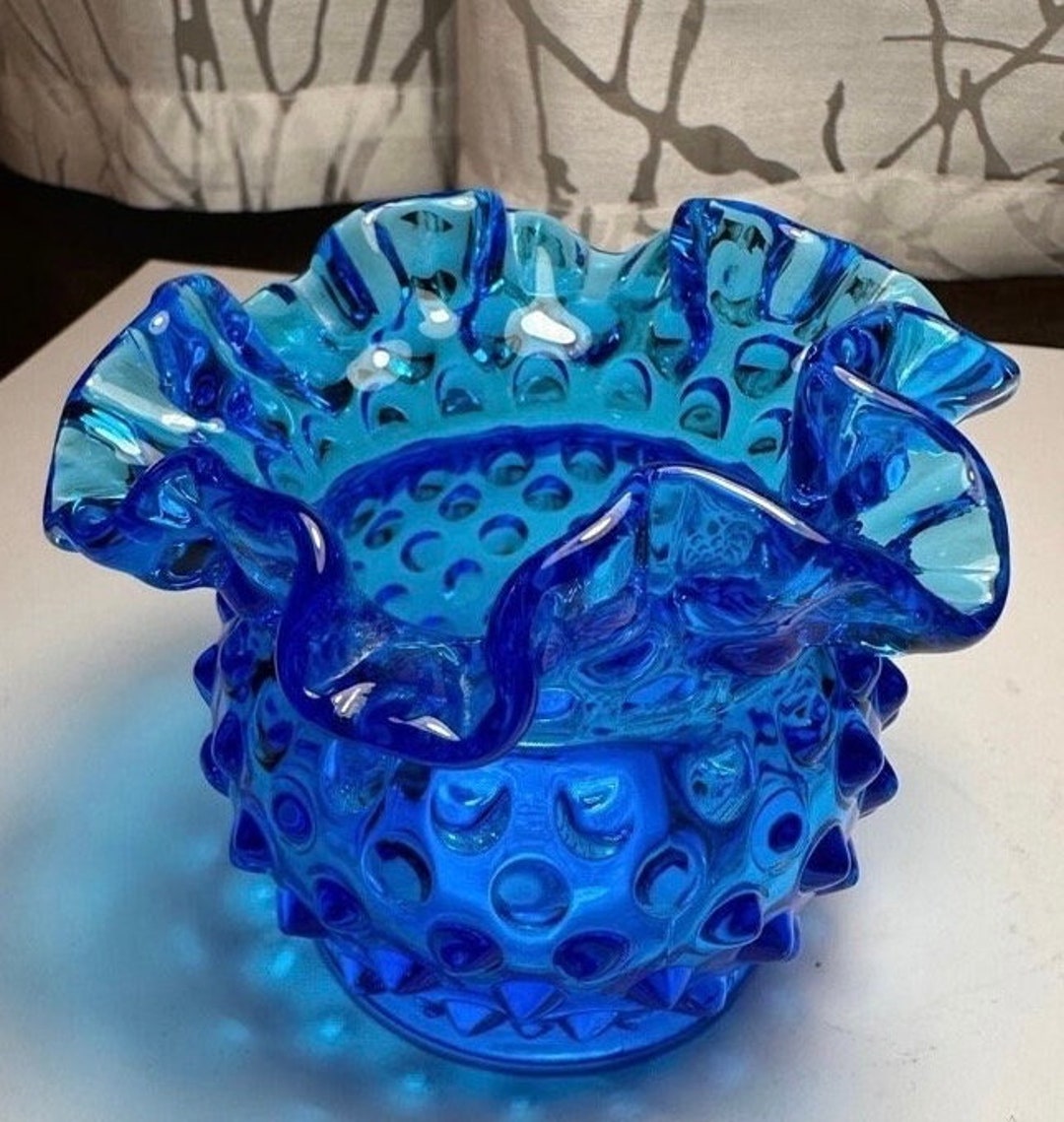Fenton Hobnail Colonial Blue Glass 3” Rose/candle Bowl Colonial ...