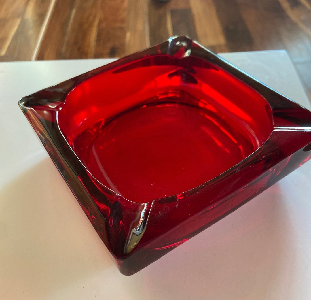 Vintage Viking Ruby Red Square Glass Ashtray MCM Large 6 Heavy 60s - Etsy