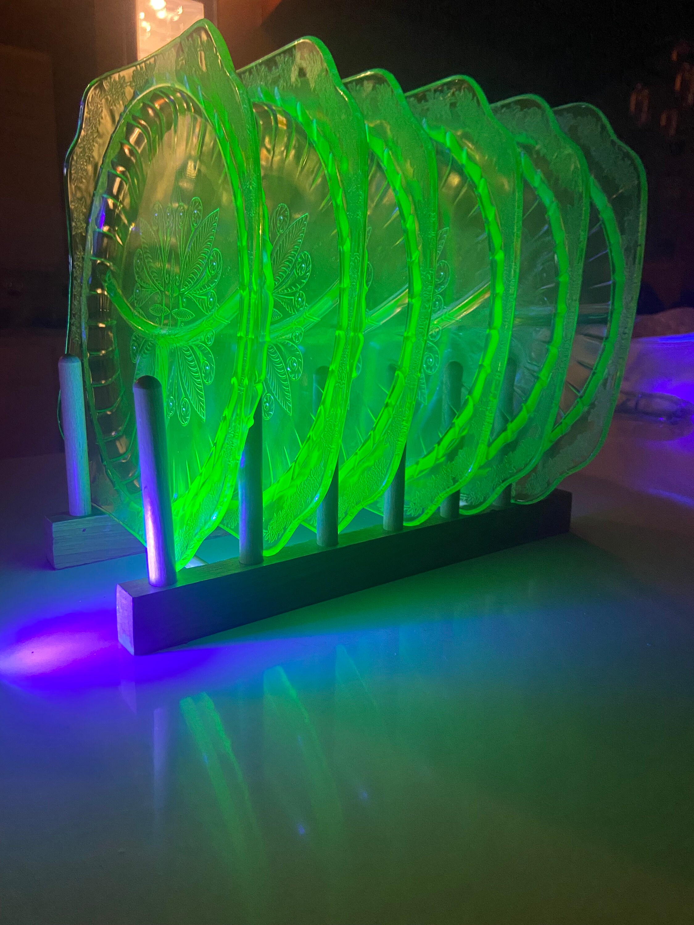 Vintage Uranium Glass Dinner/serving Plates, Green, 3 Plates - Etsy