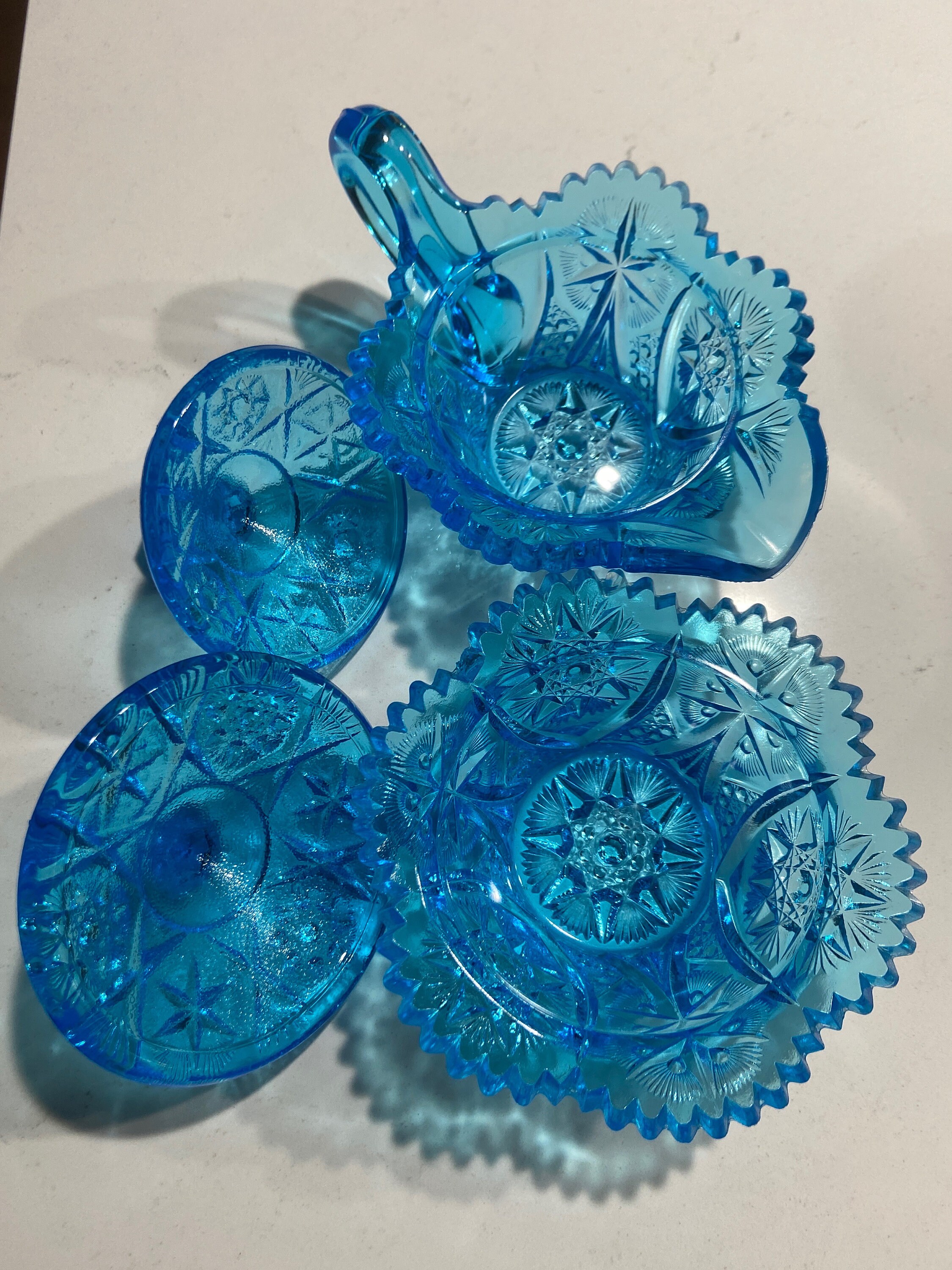 Kemple Wheaton Glass - Blue Aqua - Yutec Pattern - Creamer/sugar Set of ...