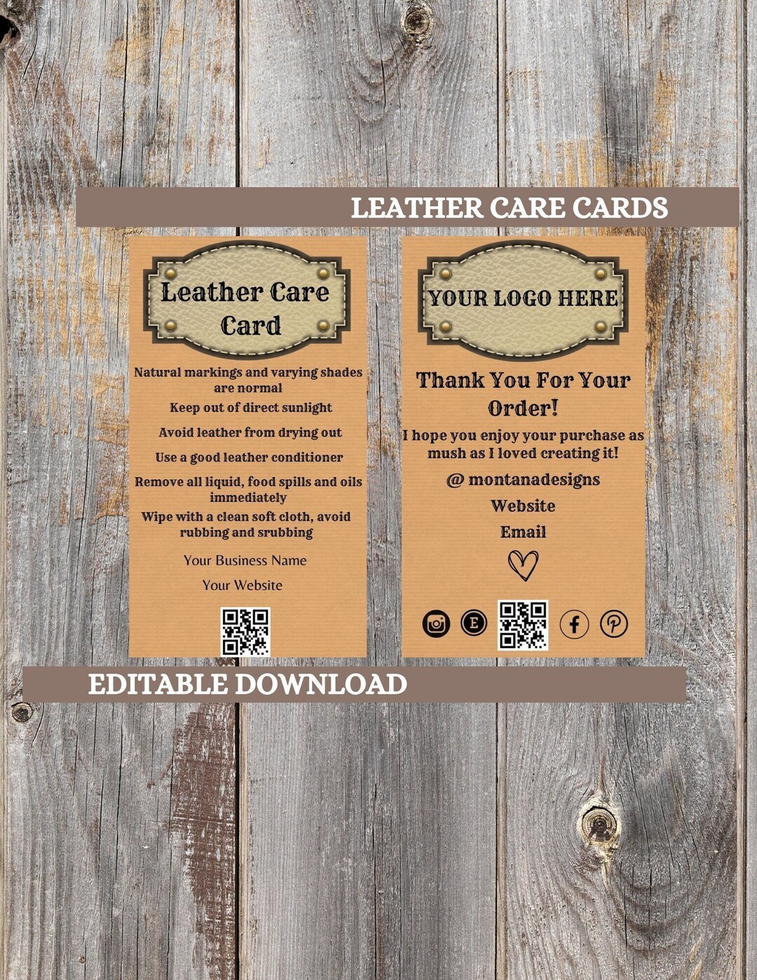 Editable Leather Care Card Printable Canva Card Care Instructions ...